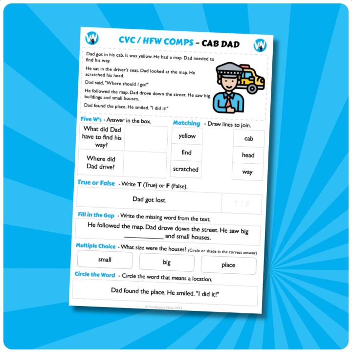 Cab Dad – CVC / HFW QC – Vocabulary Ninja