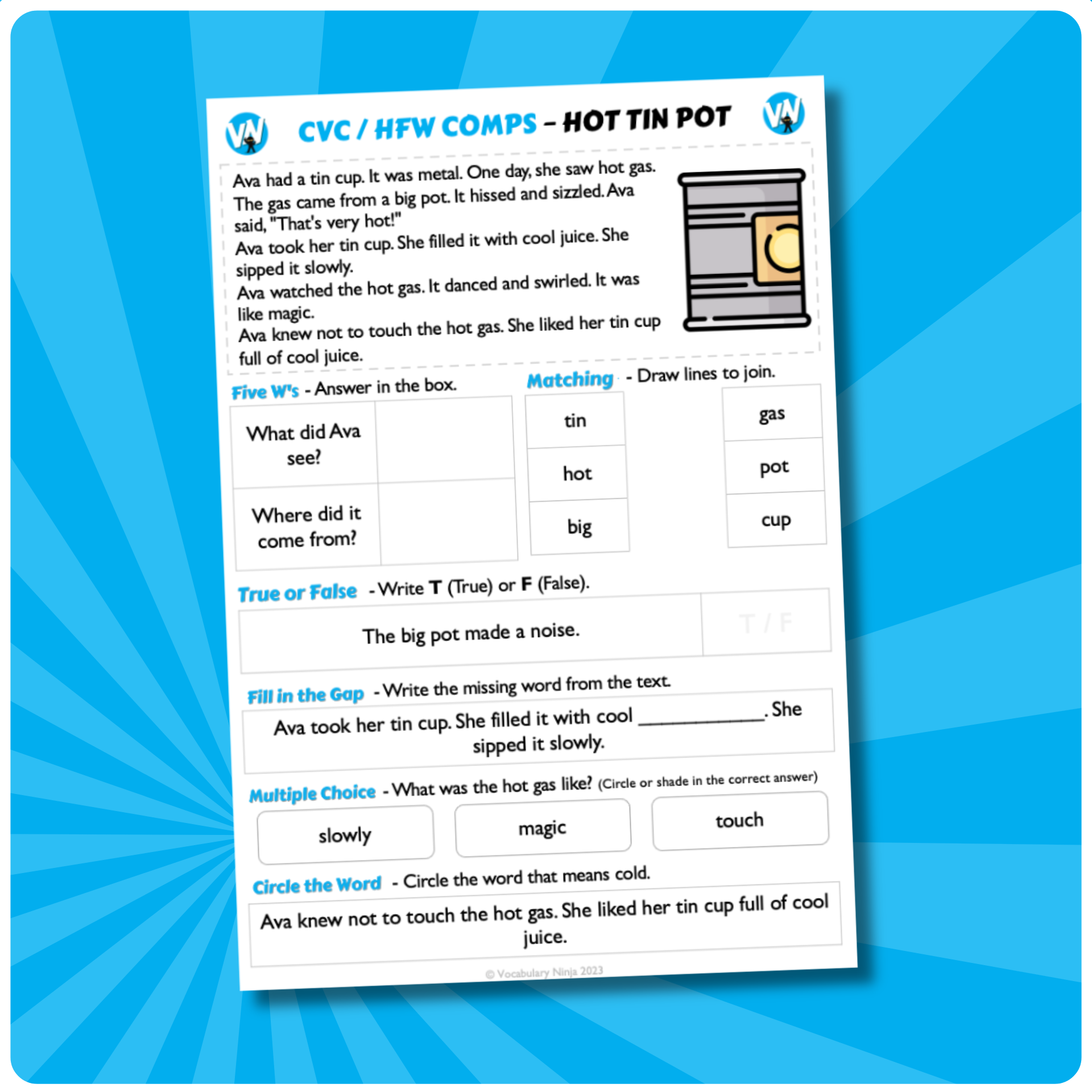 Hot Tin Pot – CVC / HFW QC – Vocabulary Ninja
