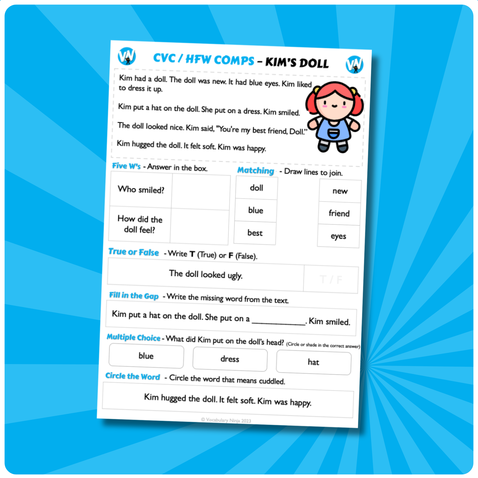 Kim’s Doll – CVC / HFW QC – Vocabulary Ninja