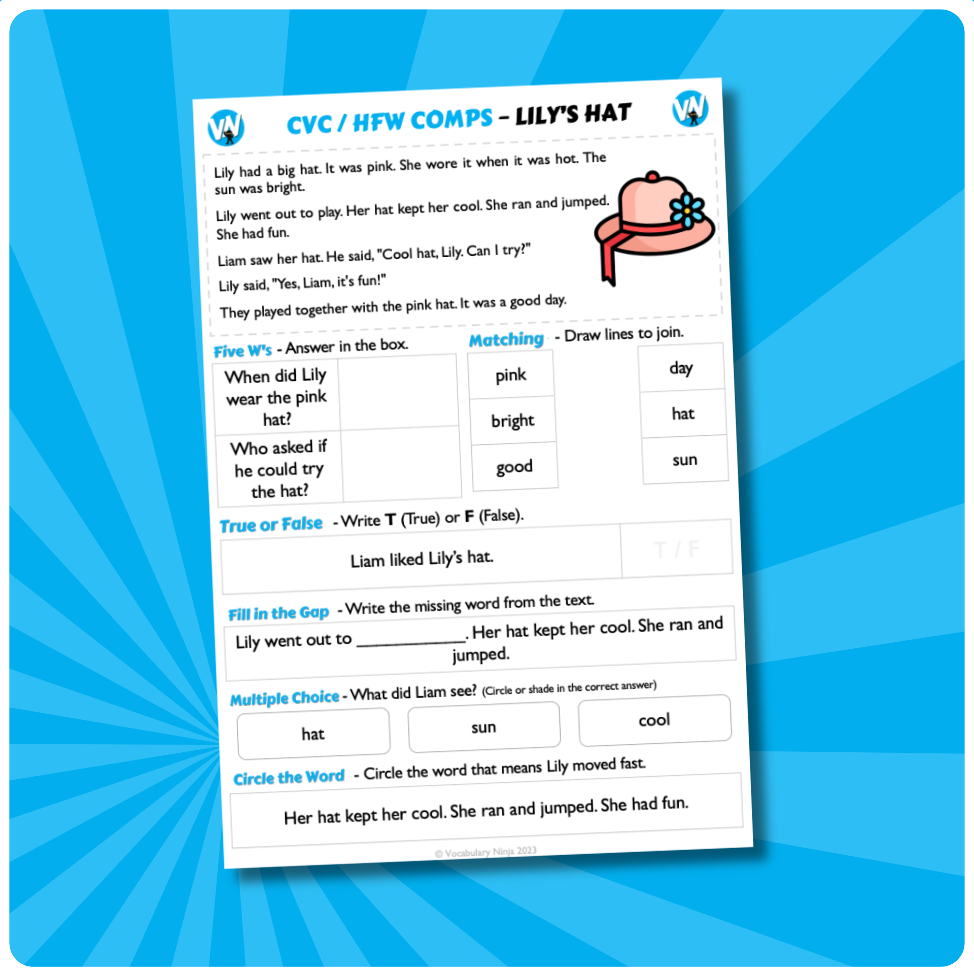 Lily’s Hat – CVC / HFW QC – Vocabulary Ninja