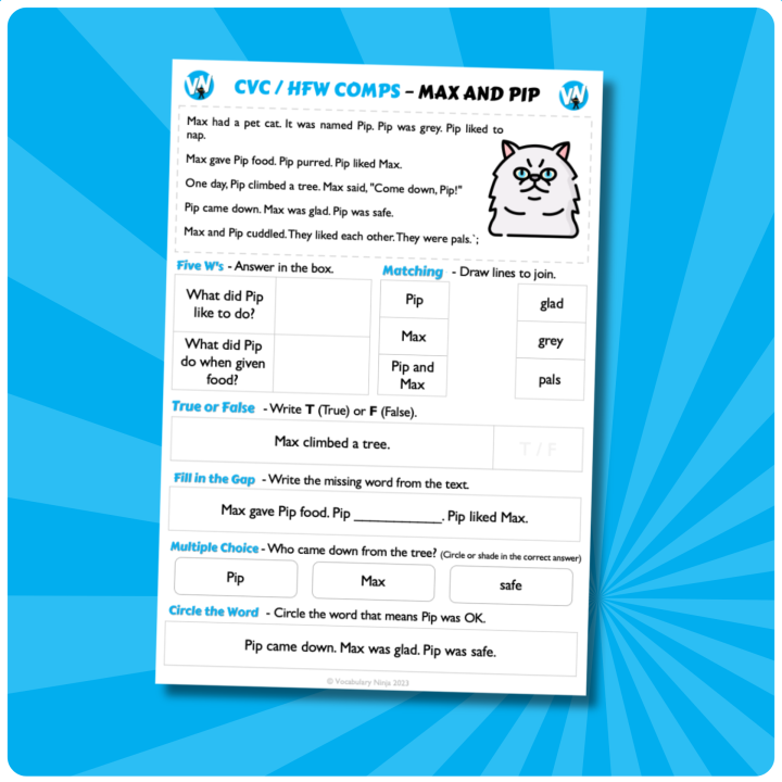 Max and Pip – CVC / HFW QC – Vocabulary Ninja
