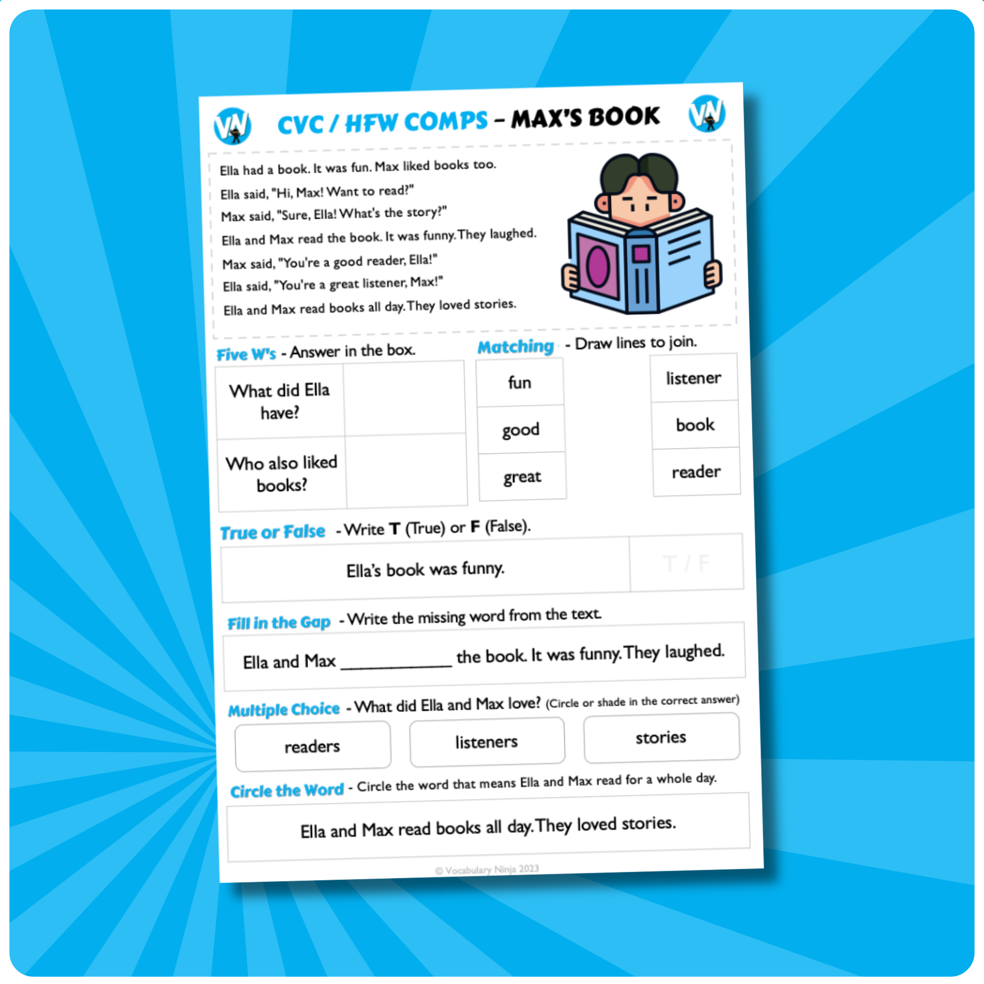 Max’s Book – CVC / HFW QC – Vocabulary Ninja