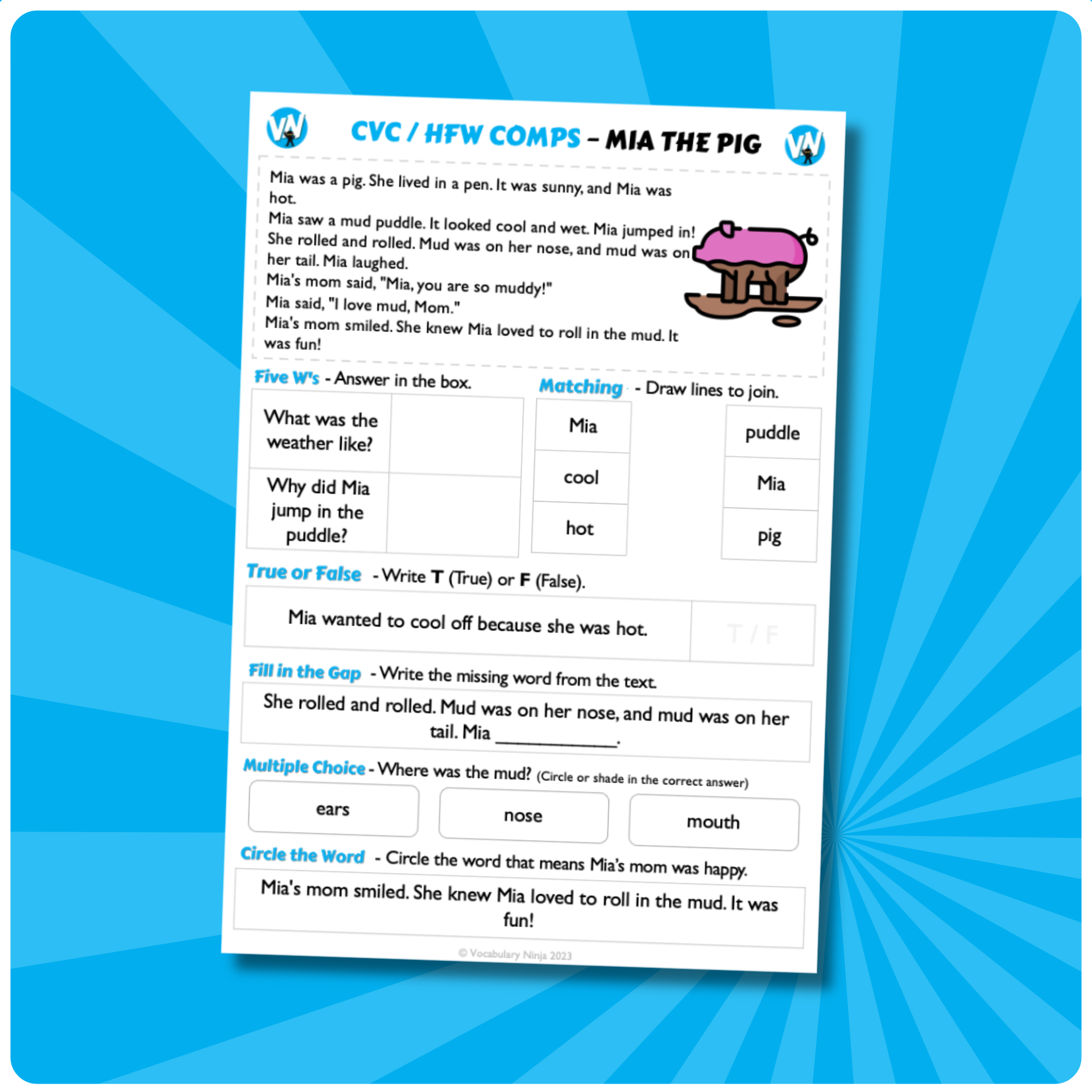 Mia the Pig – CVC / HFW QC – Vocabulary Ninja