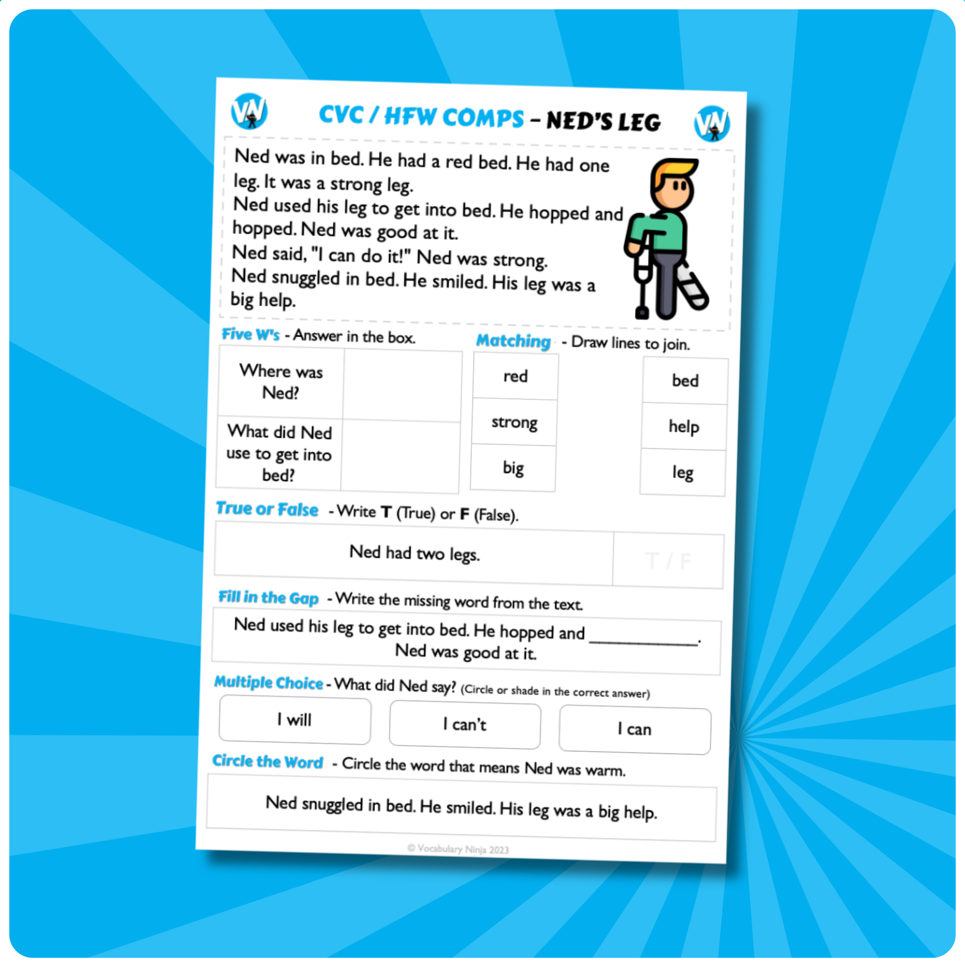 Ned’s Leg – CVC / HFW QC – Vocabulary Ninja