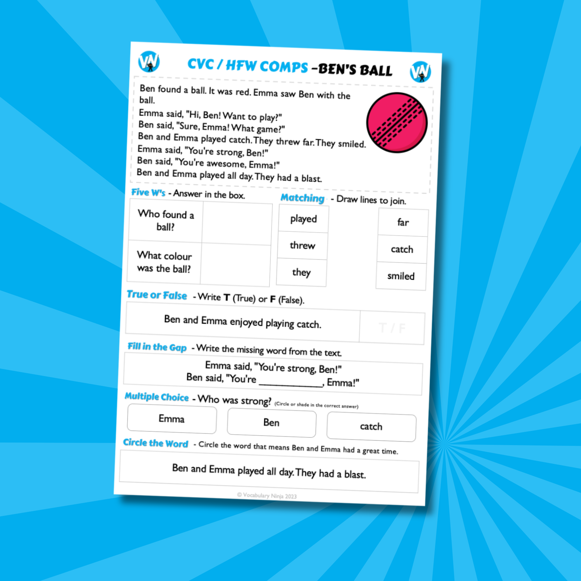 CVC / HFW Quick Comprehensions – Vocabulary Ninja