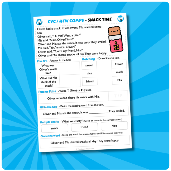 Snack Time – CVC / HFW QC – Vocabulary Ninja