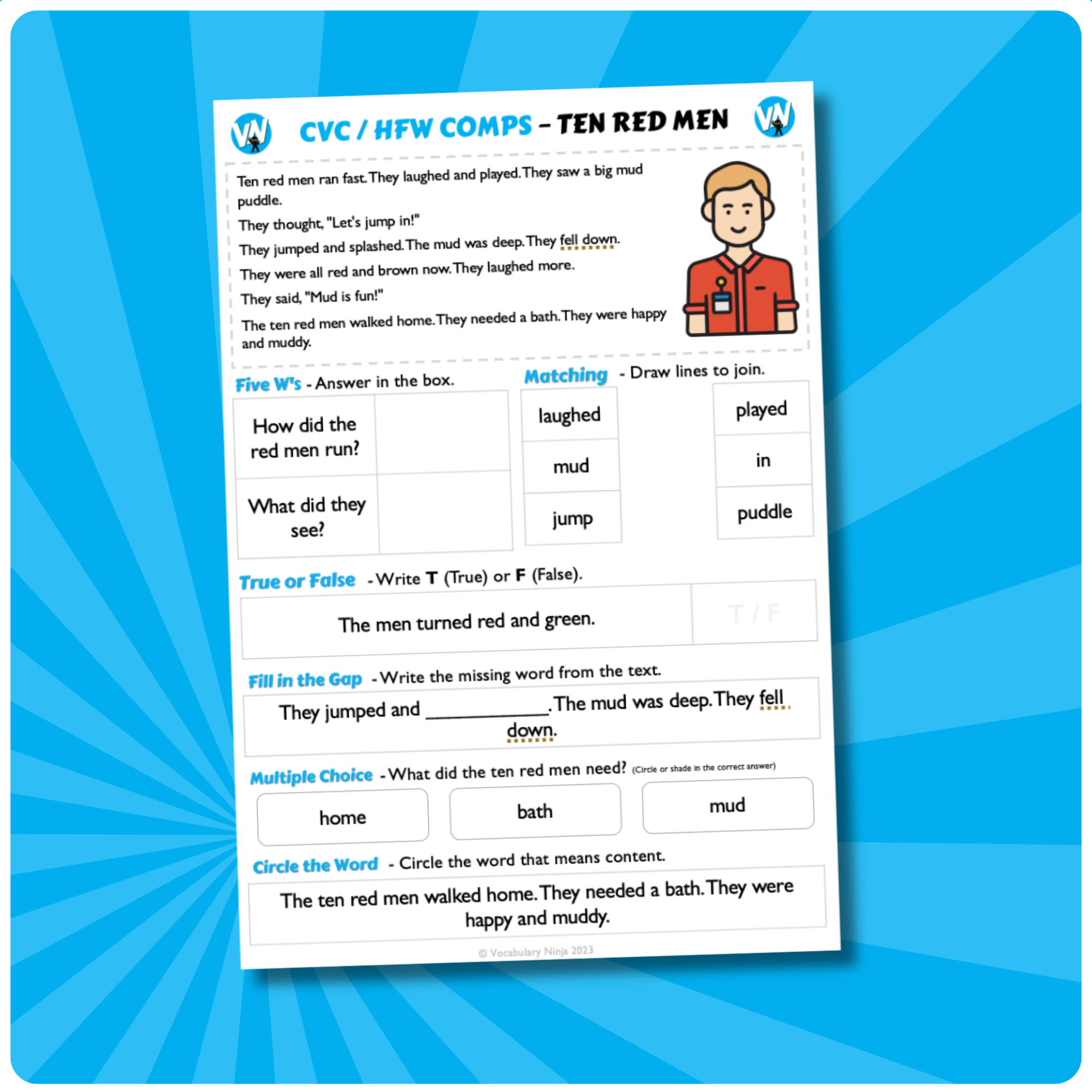 Ten Red Men – CVC / HFW QC – Vocabulary Ninja