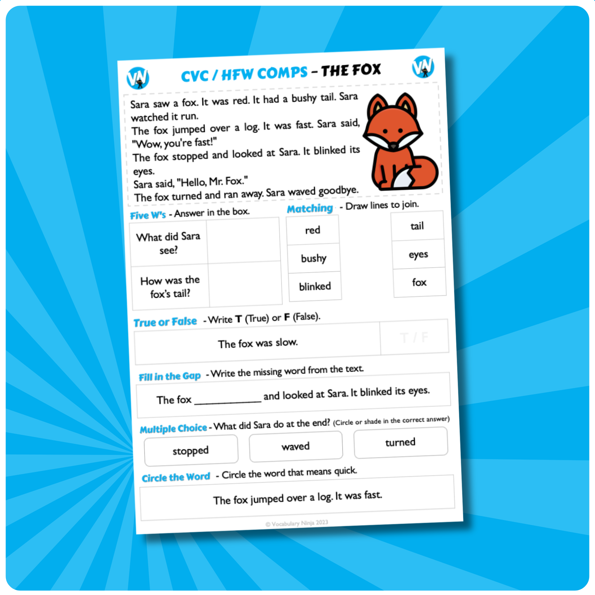 The Fox – CVC / HFW QC – Vocabulary Ninja