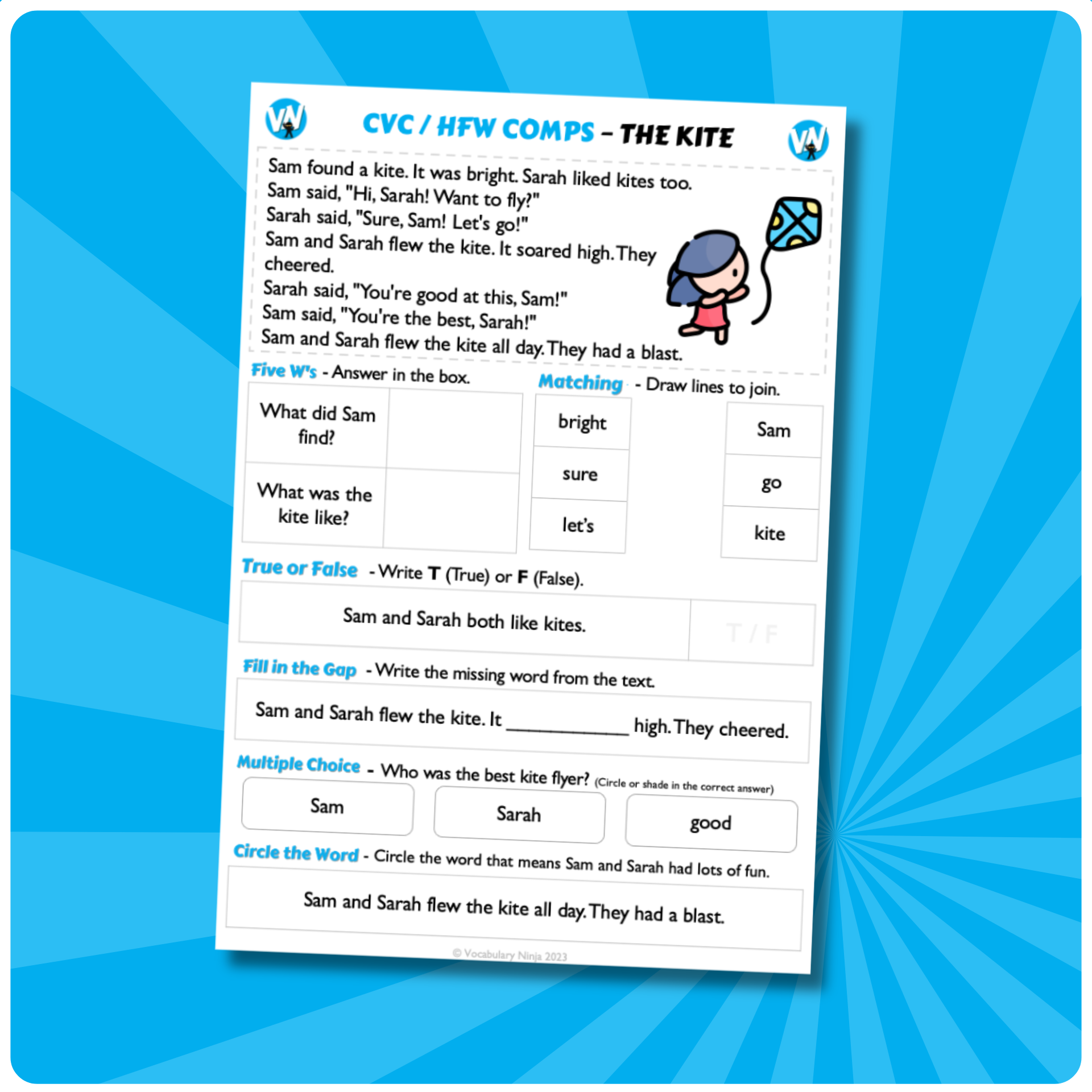 The Kite – CVC / HFW QC – Vocabulary Ninja