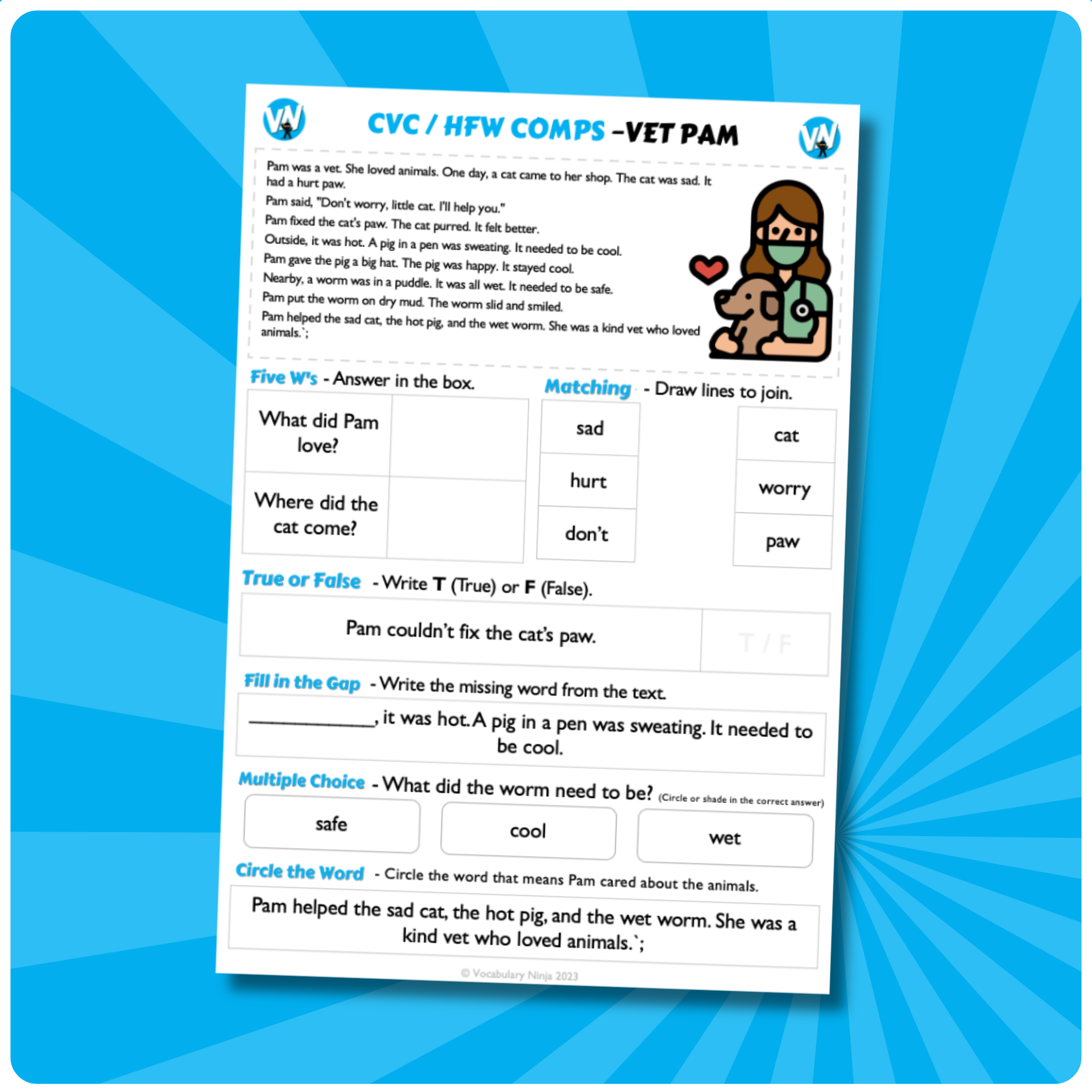 Vet Pam – CVC / HFW QC – Vocabulary Ninja