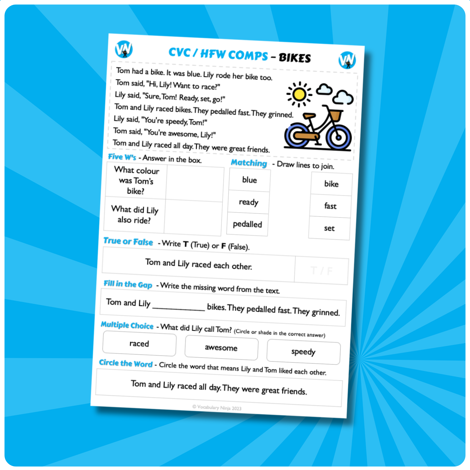 Bikes – CVC / HFW QC – Vocabulary Ninja