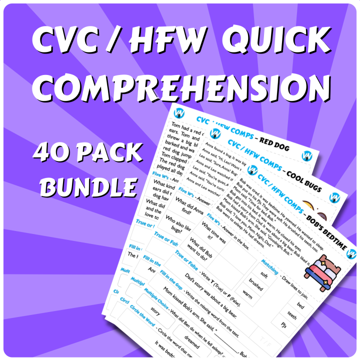 CVC / HFW Quick Comprehension (40 Pack Bundle) – Vocabulary Ninja