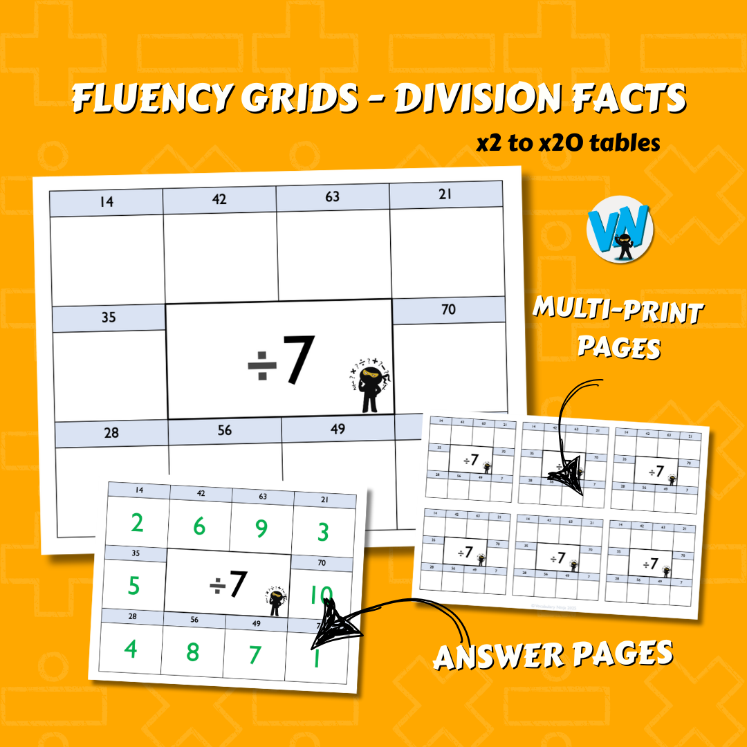 Fluency Grids – Division Facts – Vocabulary Ninja