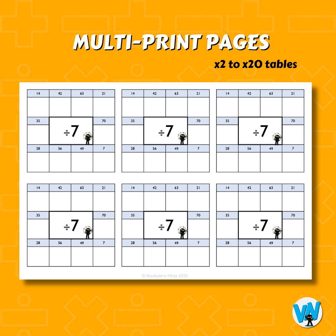 Fluency Grids – Division Facts – Vocabulary Ninja
