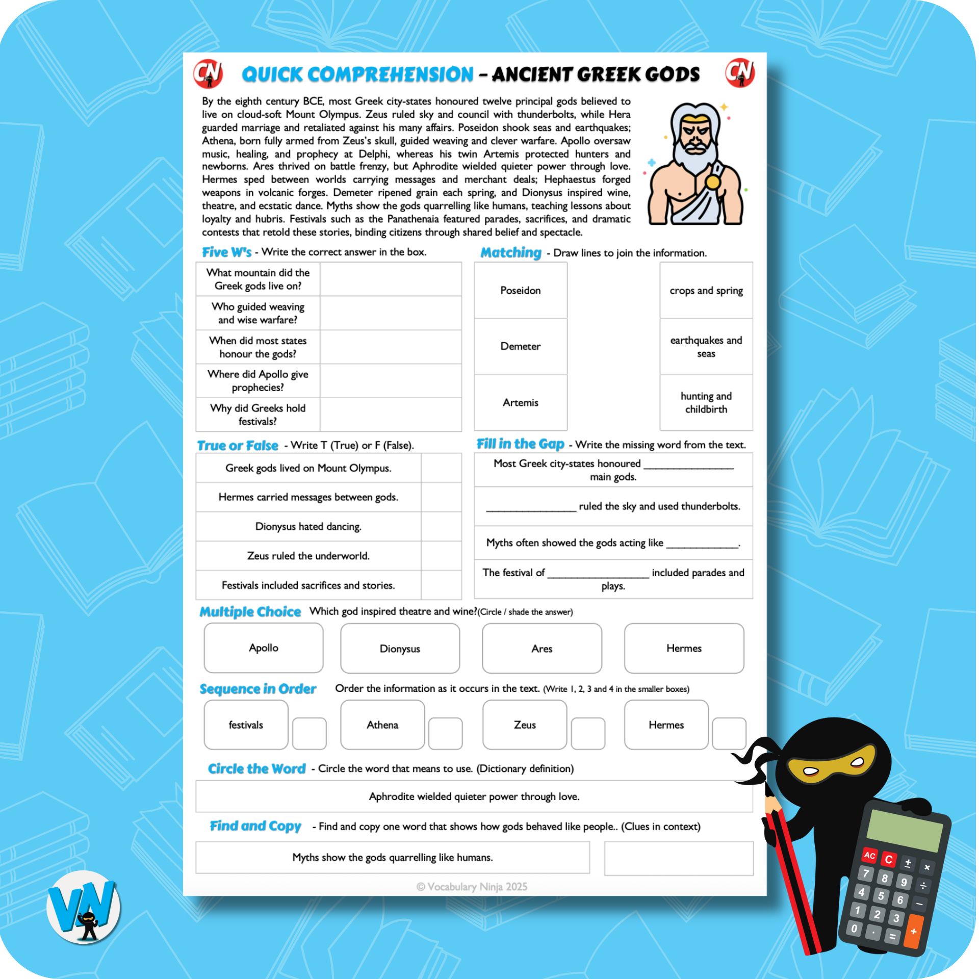 Quick Comprehension Topic Bundle – Y6 Ancient Greece – Vocabulary Ninja