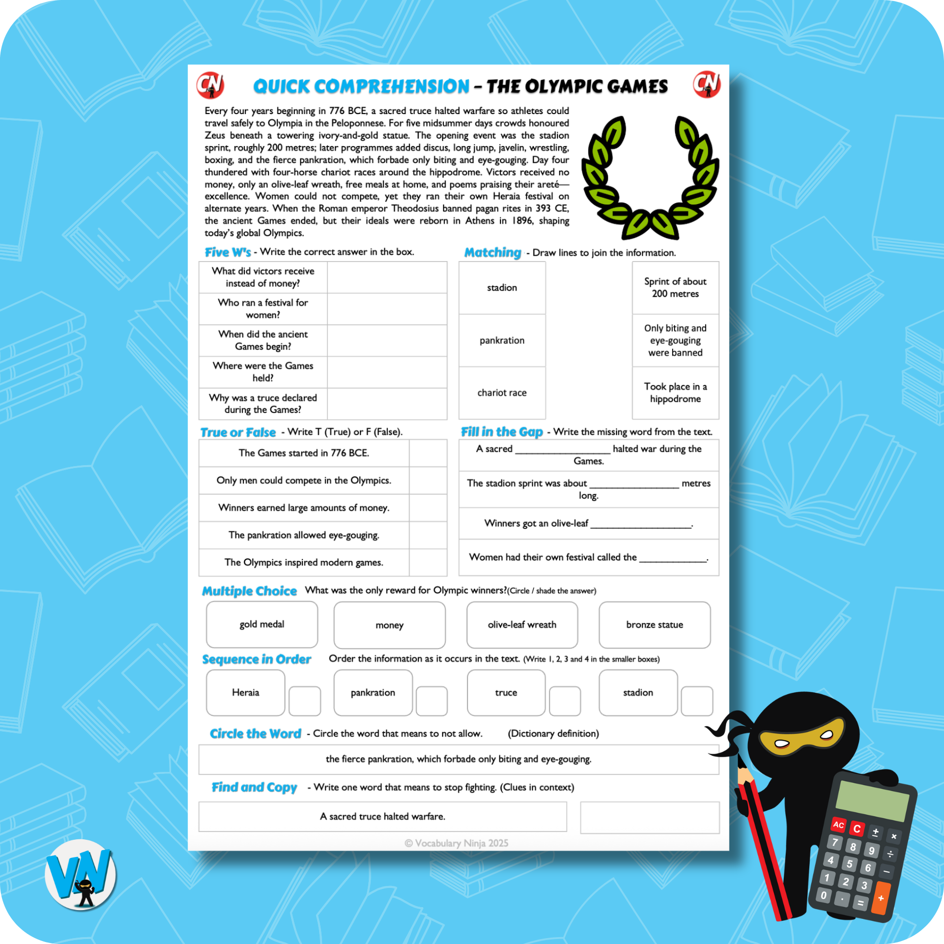 Quick Comprehension Topic Bundle – Y6 Ancient Greece – Vocabulary Ninja