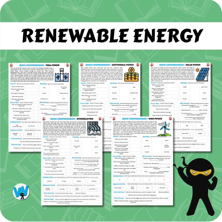 Quick Comprehension Topic Bundle – Y5 Renewable Energy – Vocabulary Ninja