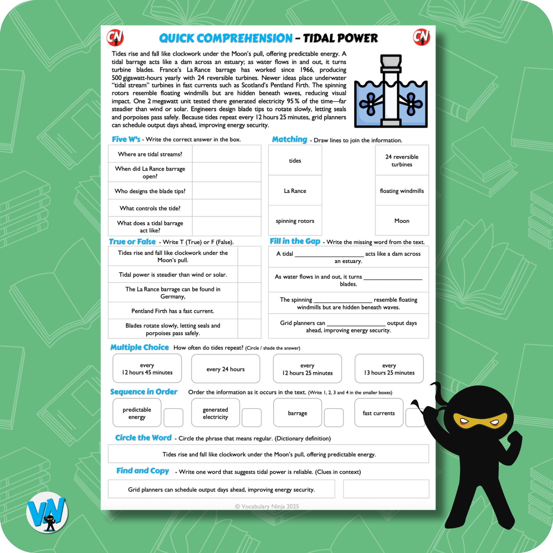 Quick Comprehension Topic Bundle – Y5 Renewable Energy – Vocabulary Ninja