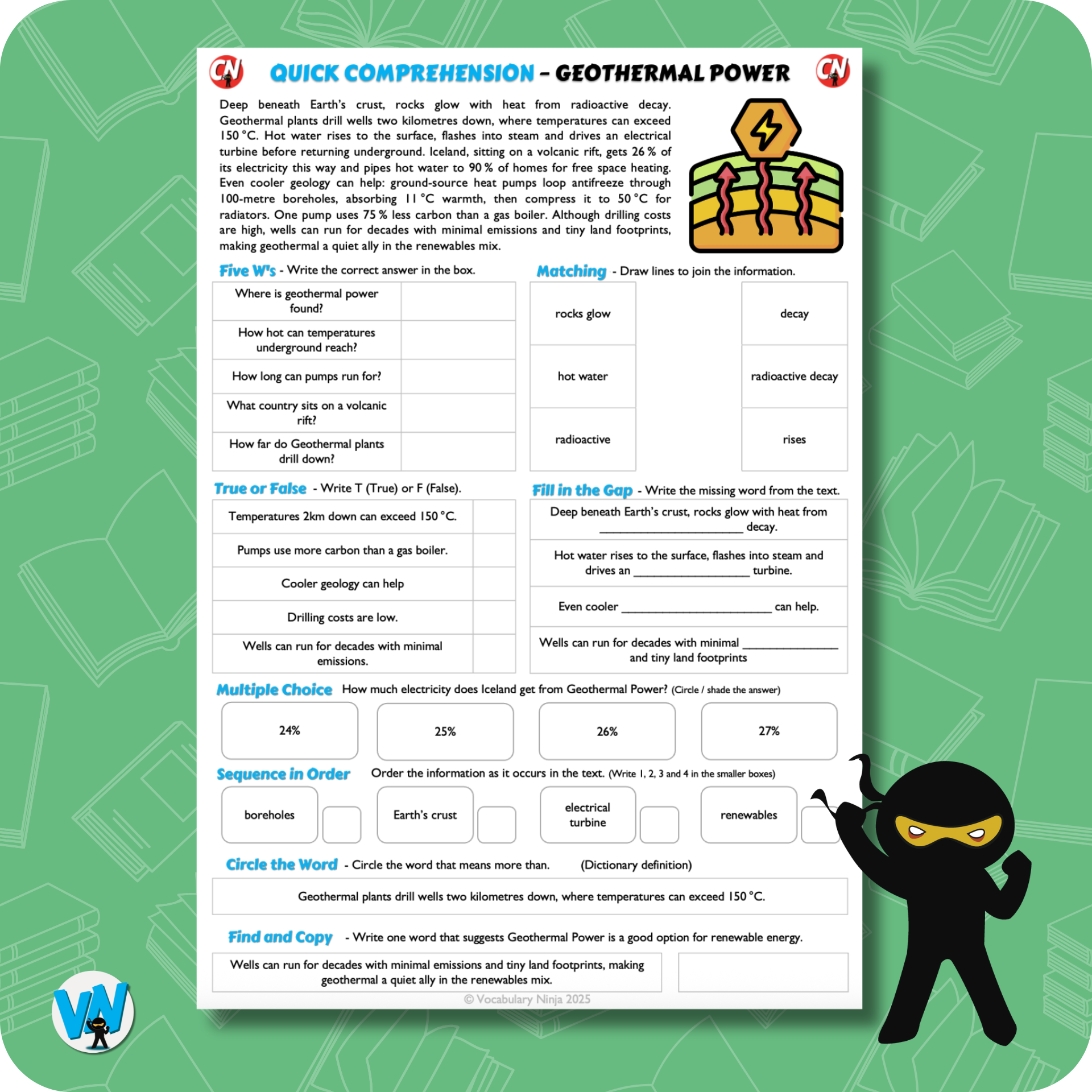 Quick Comprehension Topic Bundle – Y5 Renewable Energy – Vocabulary Ninja