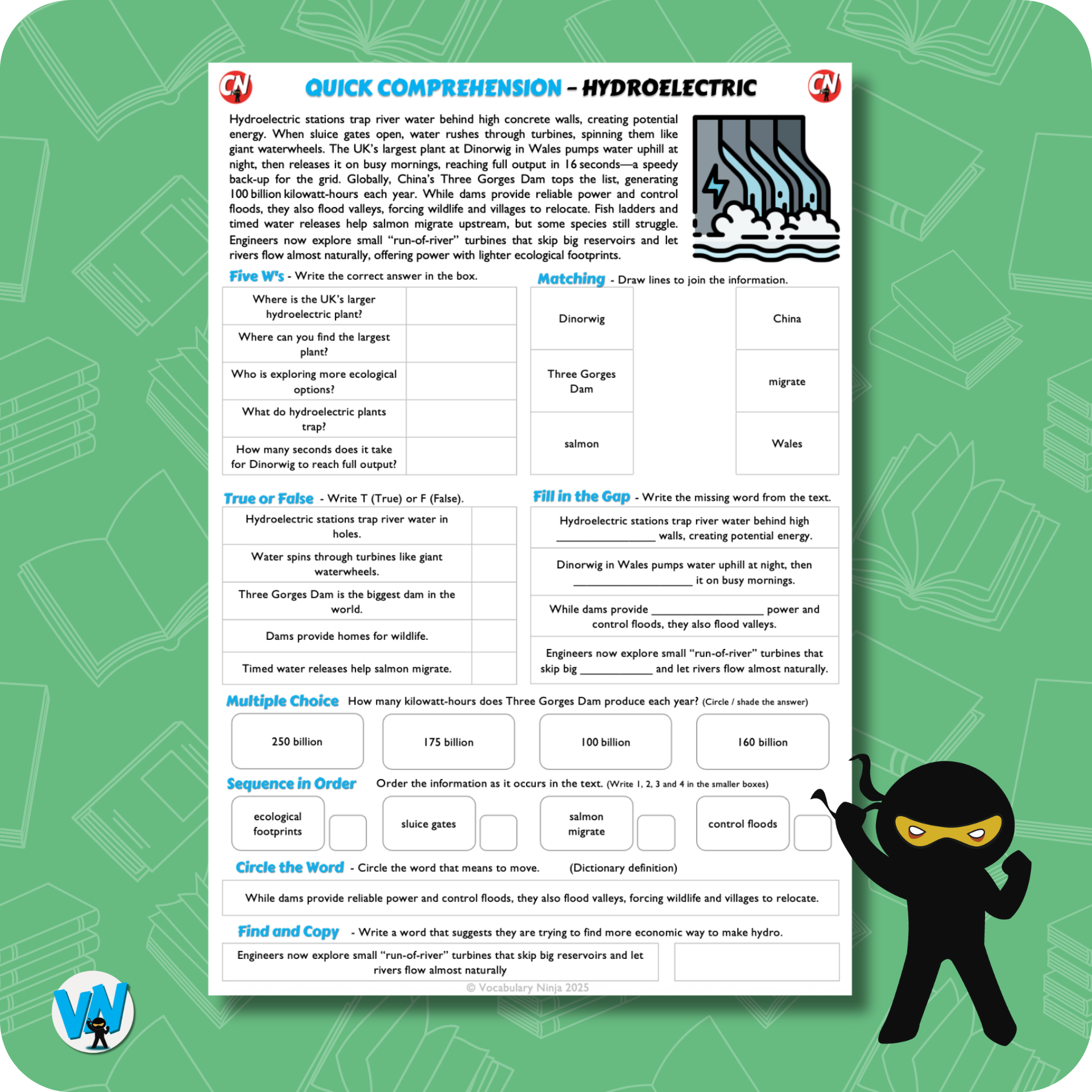 Quick Comprehension Topic Bundle – Y5 Renewable Energy – Vocabulary Ninja