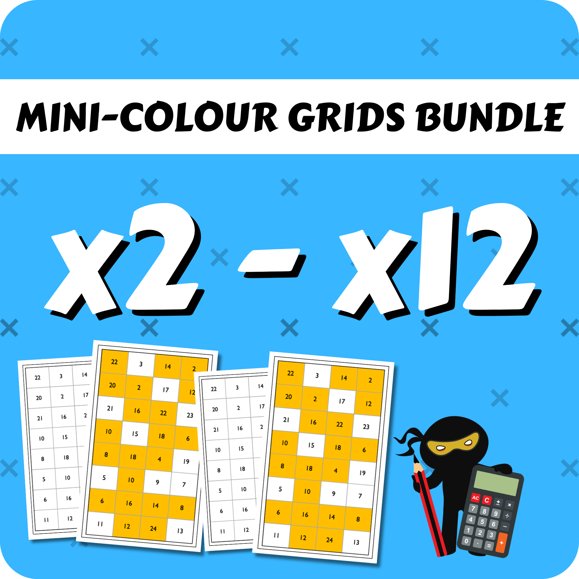 Times Table Mini-Colour Grid Bundle x2 to x12 – Vocabulary Ninja