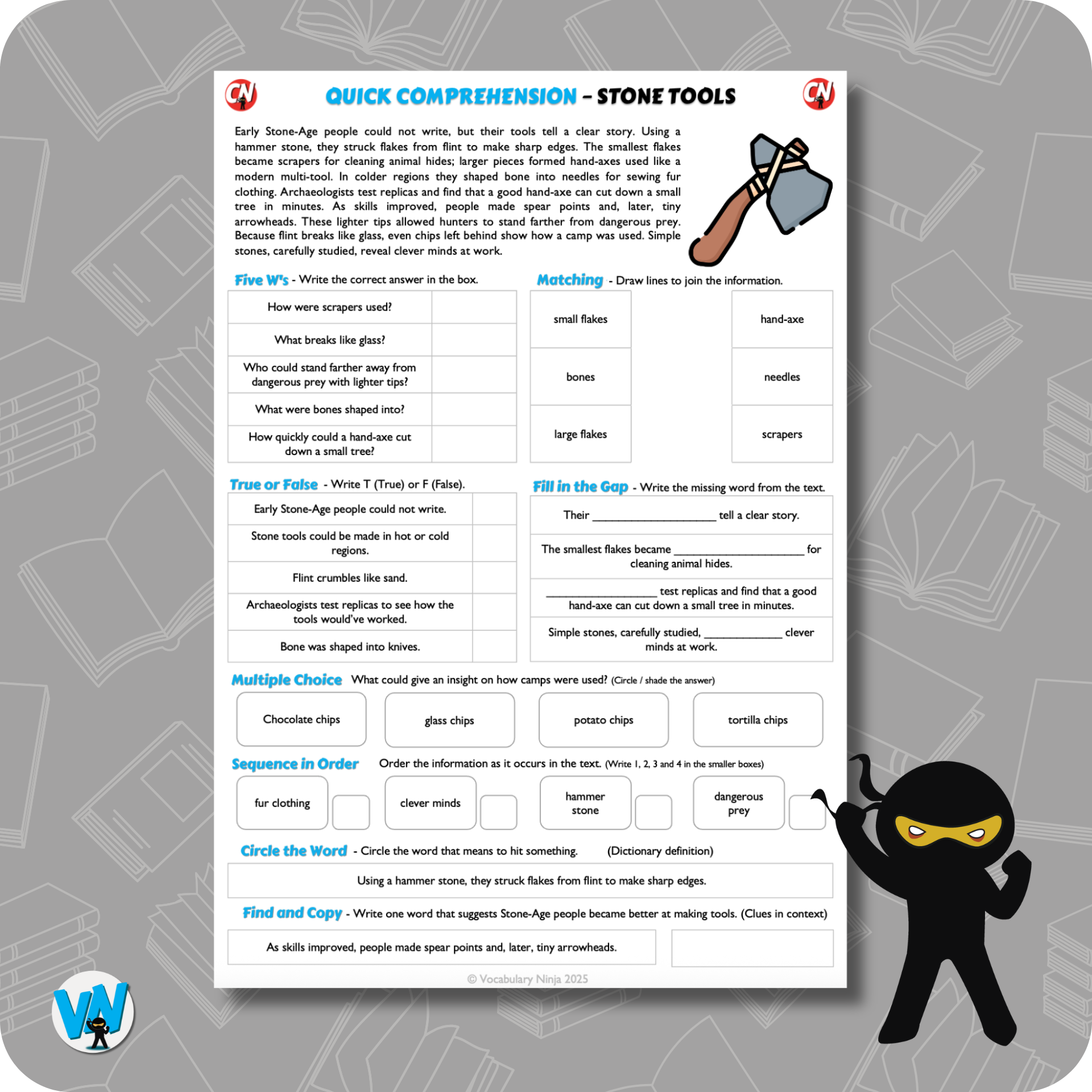 Quick Comprehension Topic Bundle – Y5 Stone Age – Vocabulary Ninja