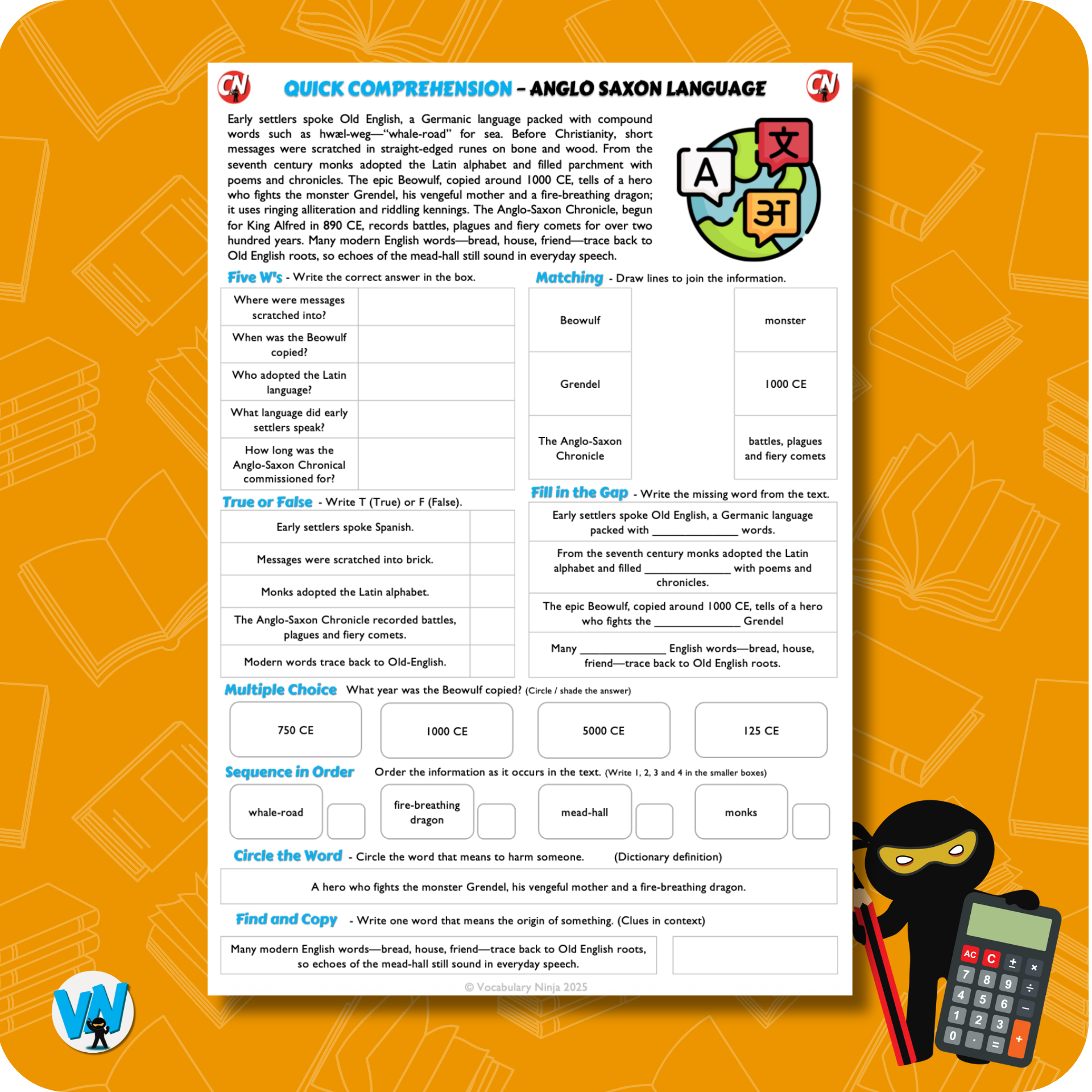 Quick Comprehension Topic Bundle – Y6 Anglo-Saxons – Vocabulary Ninja
