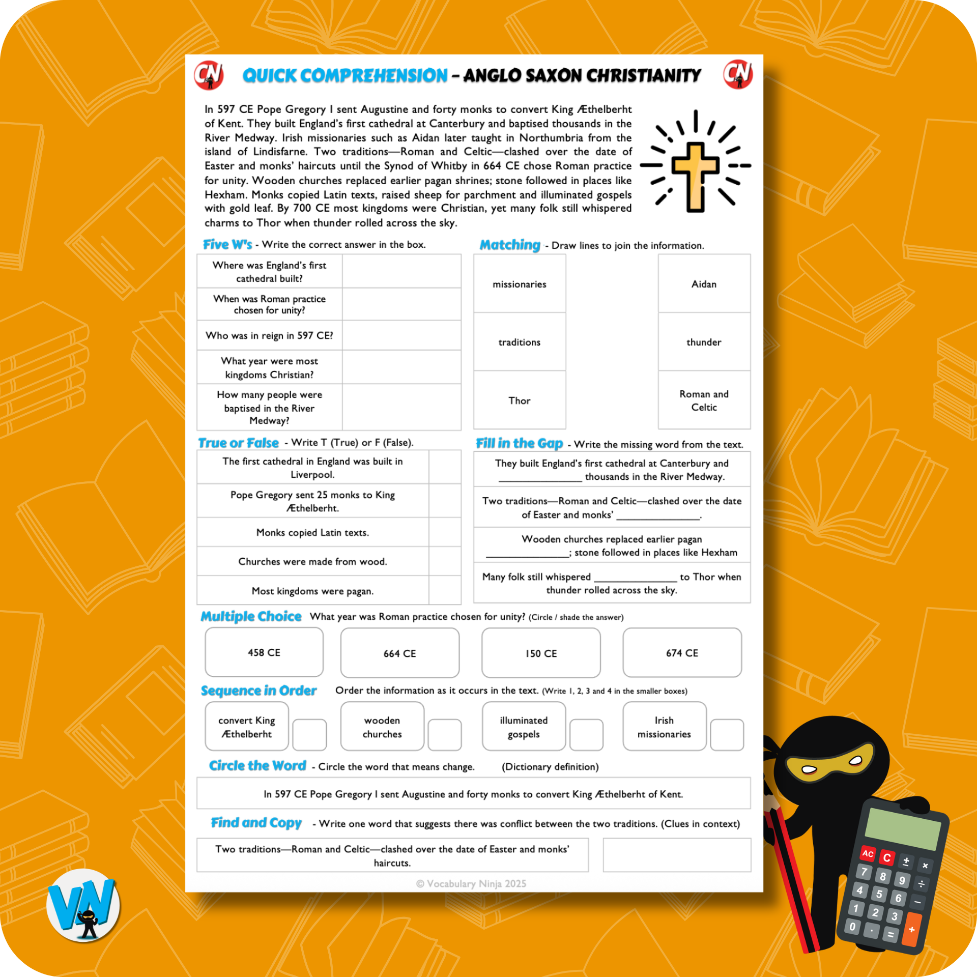 Quick Comprehension Topic Bundle – Y6 Anglo-Saxons – Vocabulary Ninja