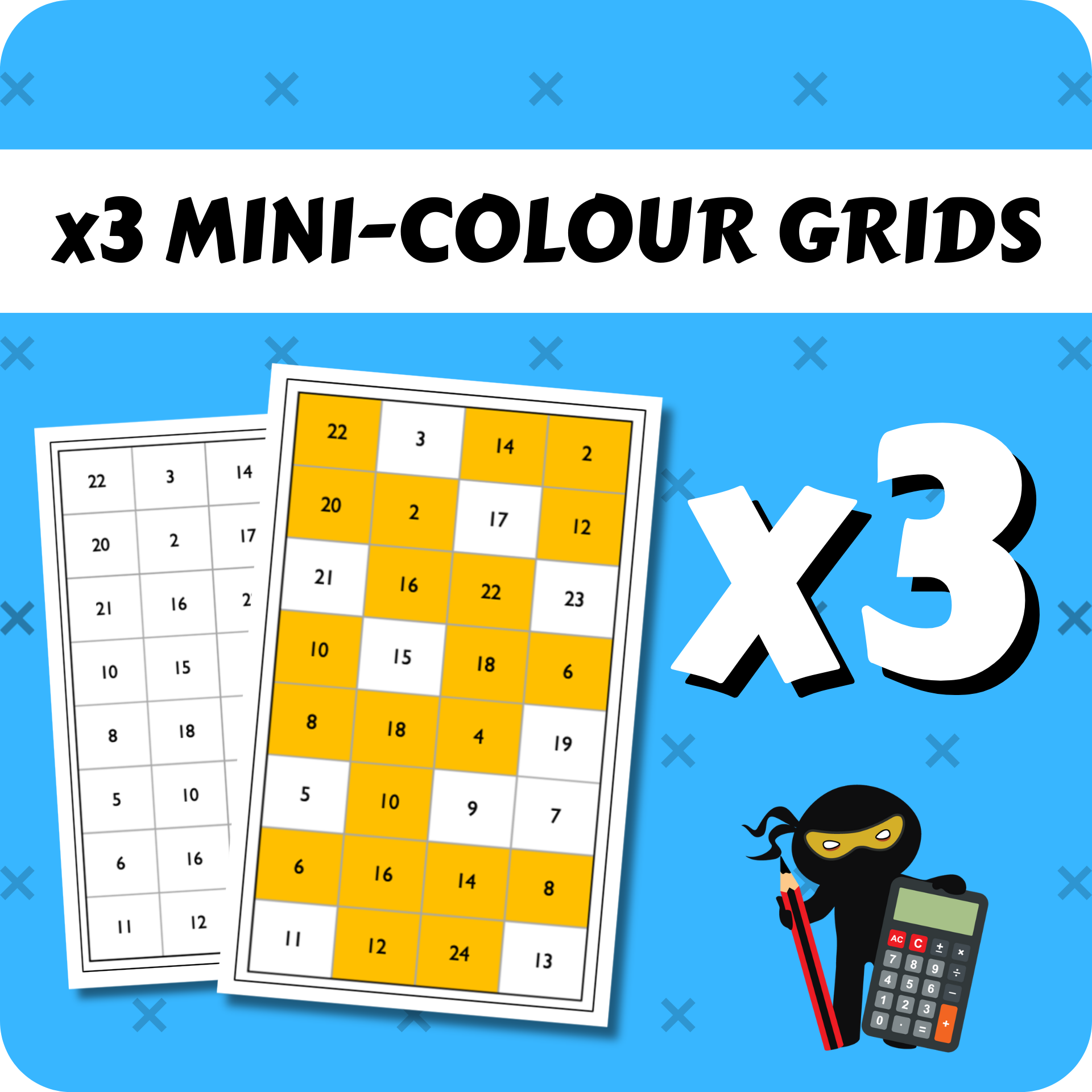 Times Table Mini-Colour Grids x3 – Vocabulary Ninja
