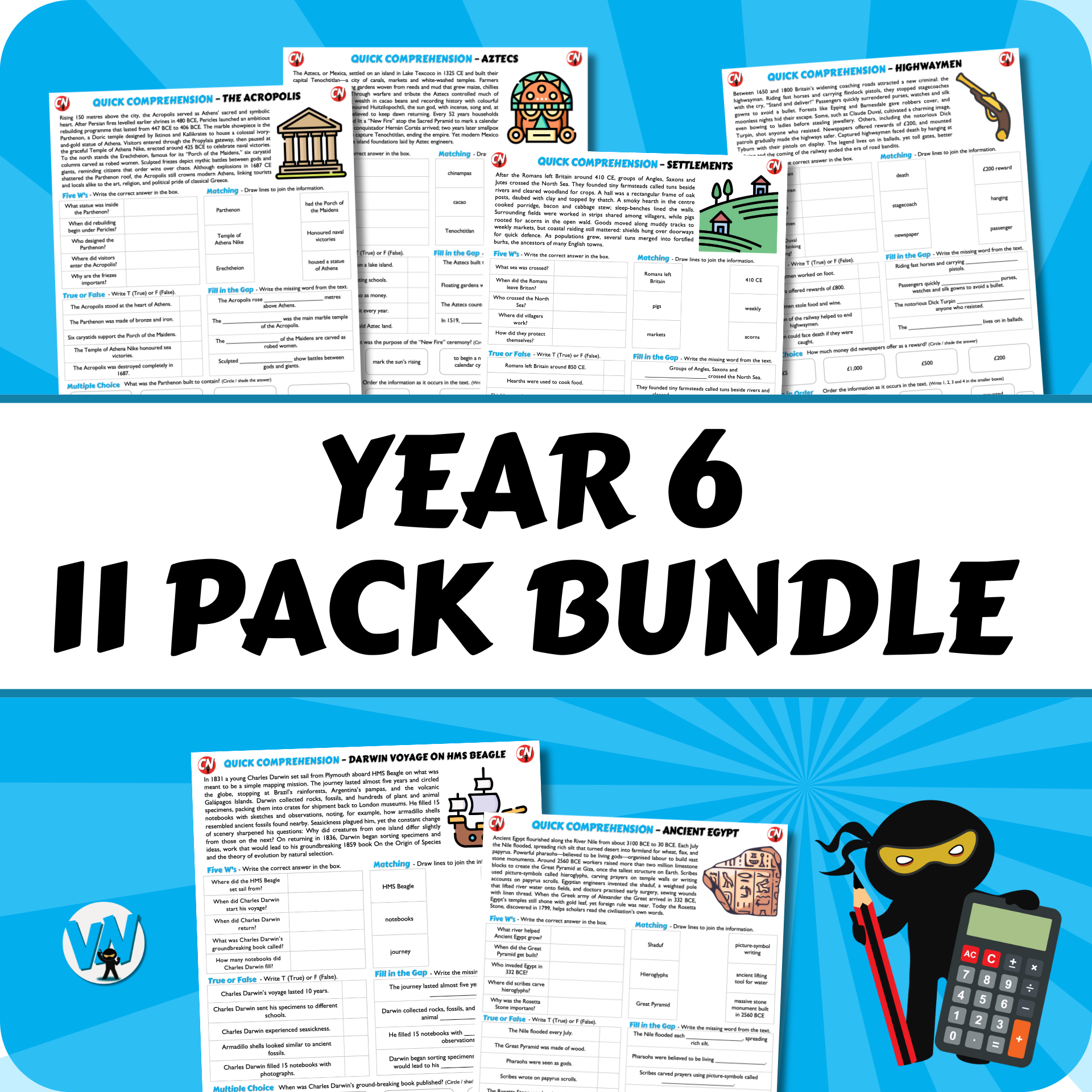 Quick Comprehension Topic Bundle – Y6 Bundle (11 packs) – Vocabulary Ninja