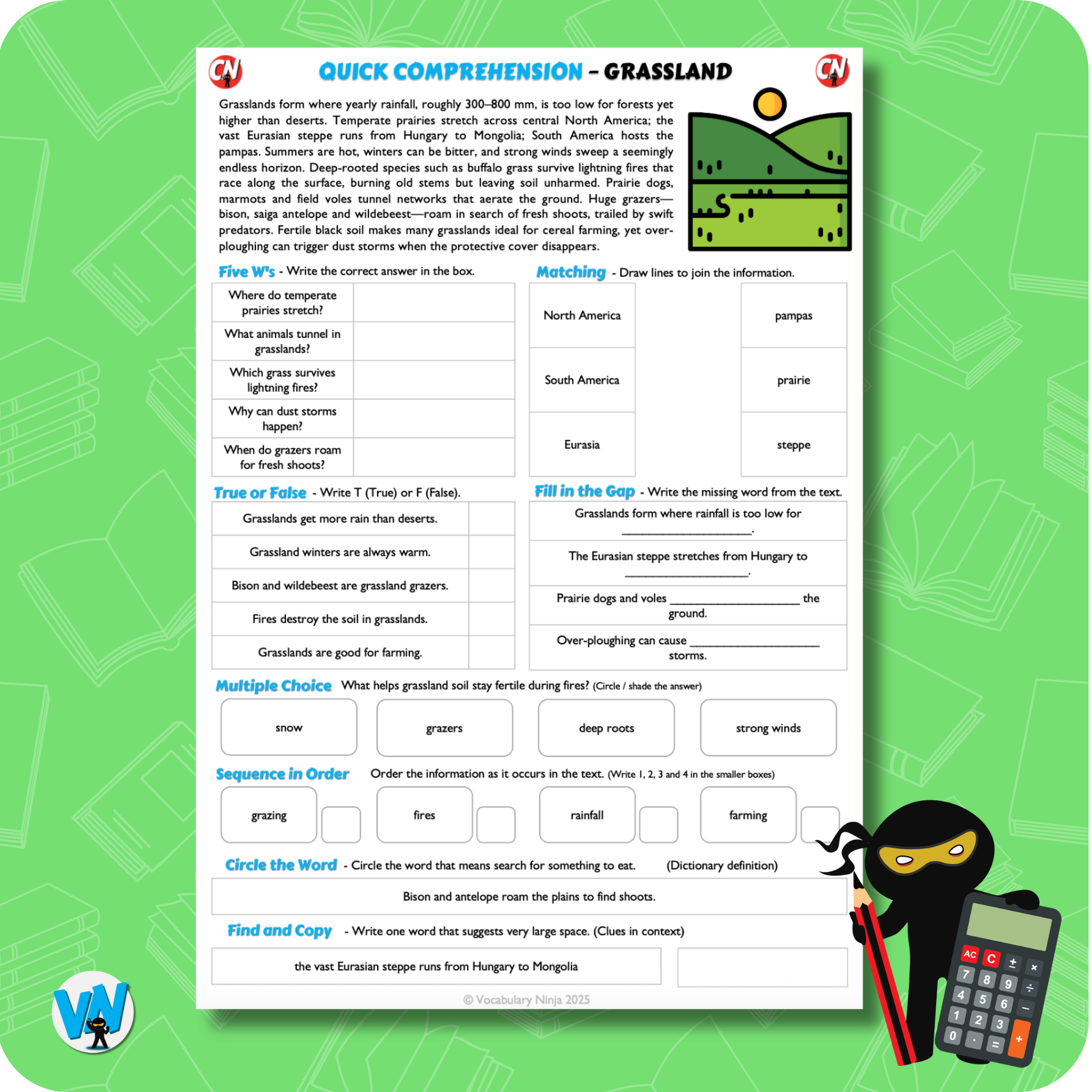 Quick Comprehension Topic Bundle – Y6 Biomes – Vocabulary Ninja