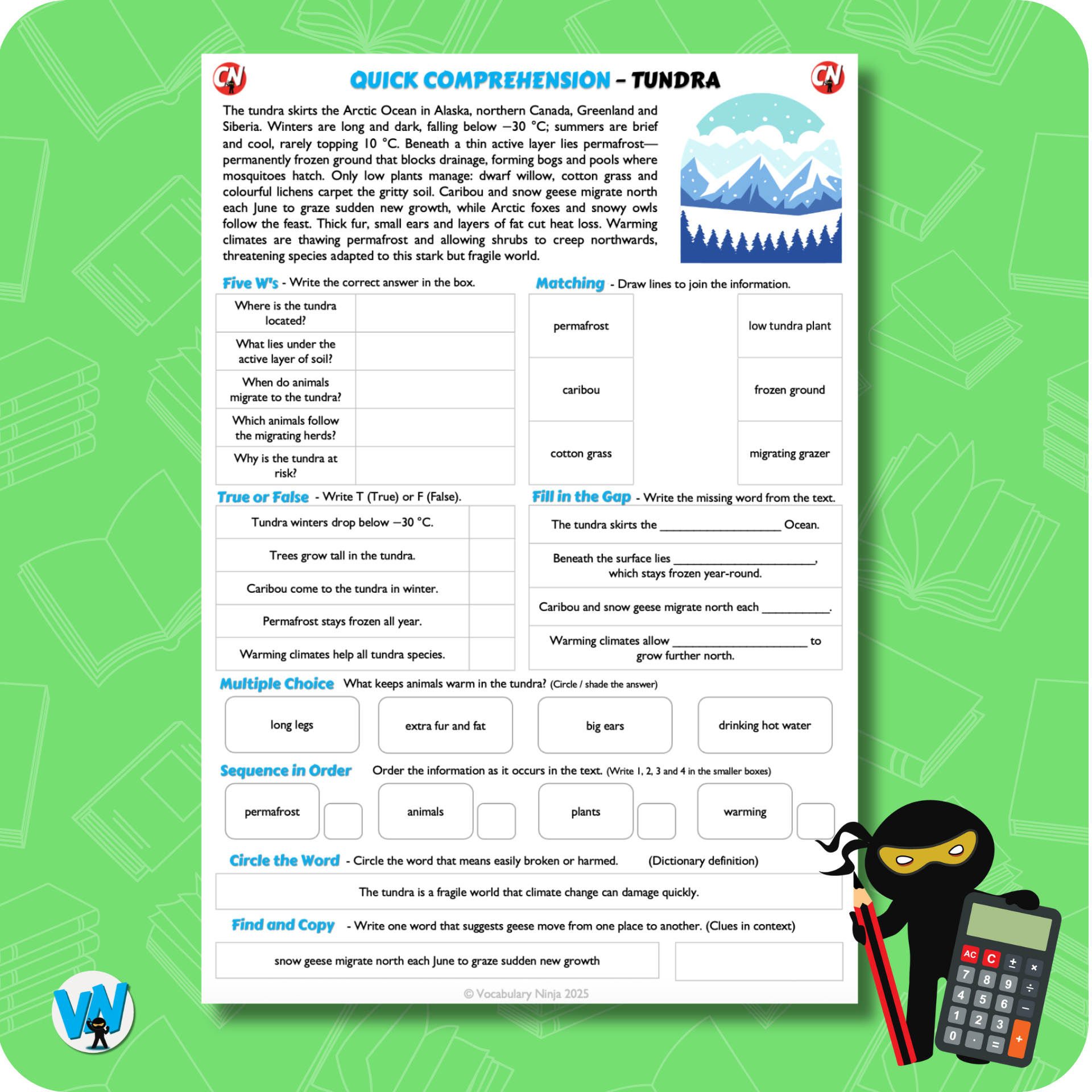 Quick Comprehension Topic Bundle – Y6 Biomes – Vocabulary Ninja