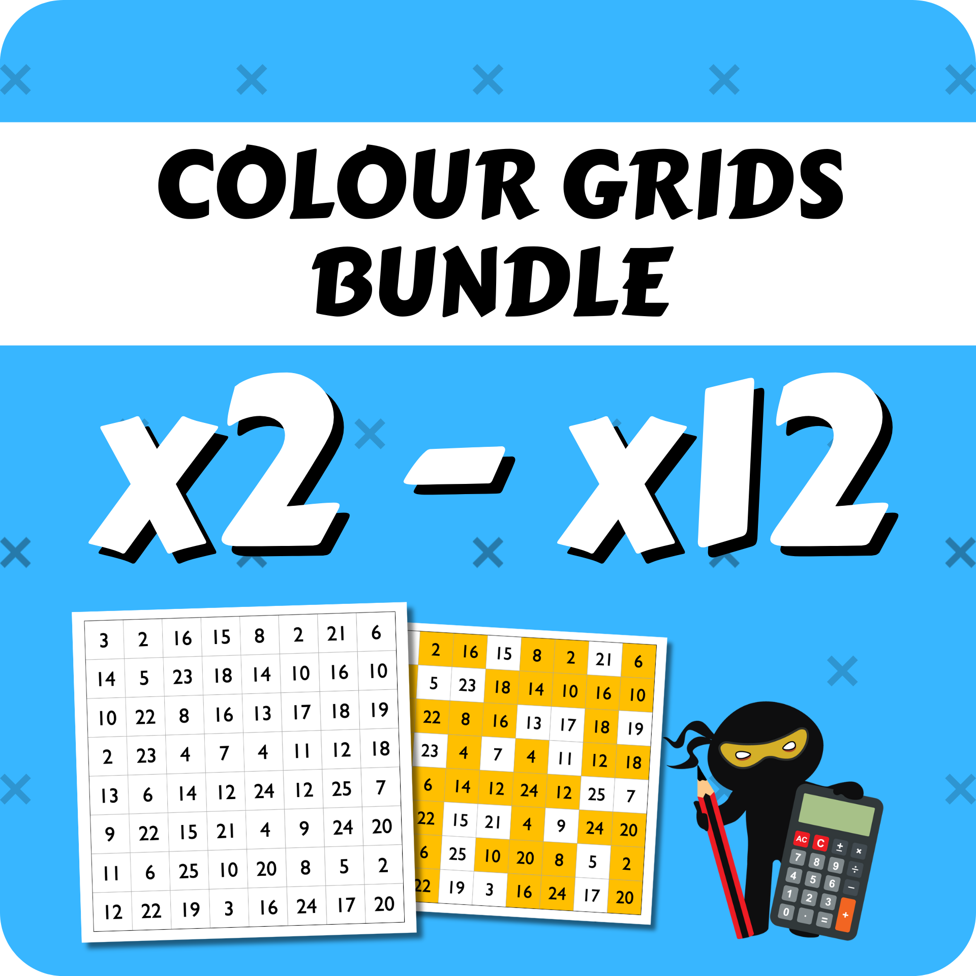 Times Table Colour Grids x2 – x12 Bundle – Vocabulary Ninja