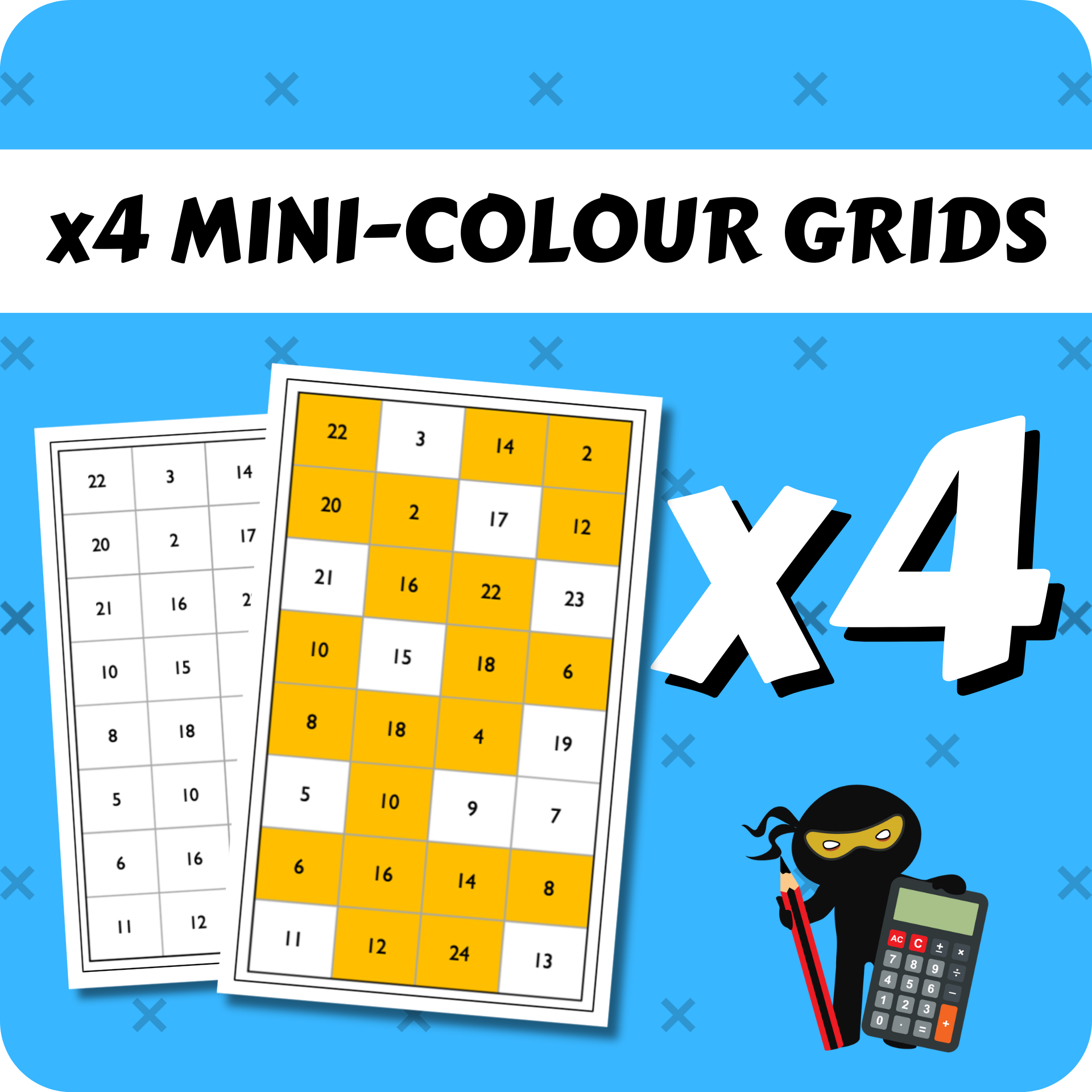 Times Table Mini-Colour Grids x4 – Vocabulary Ninja