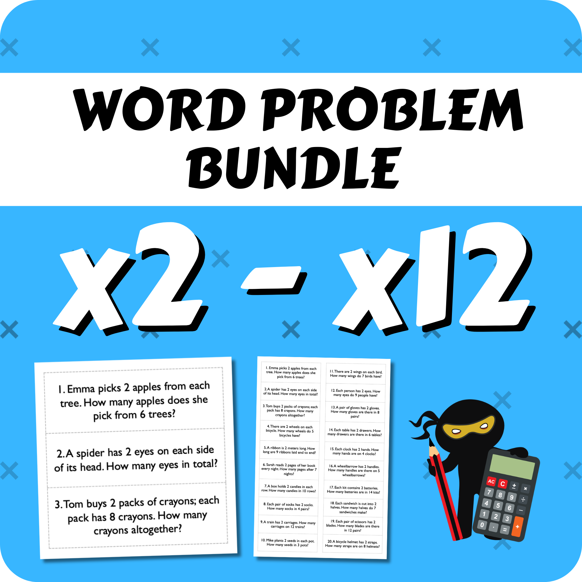 Times Table Word Problem Bundle x2 to x12 – Vocabulary Ninja