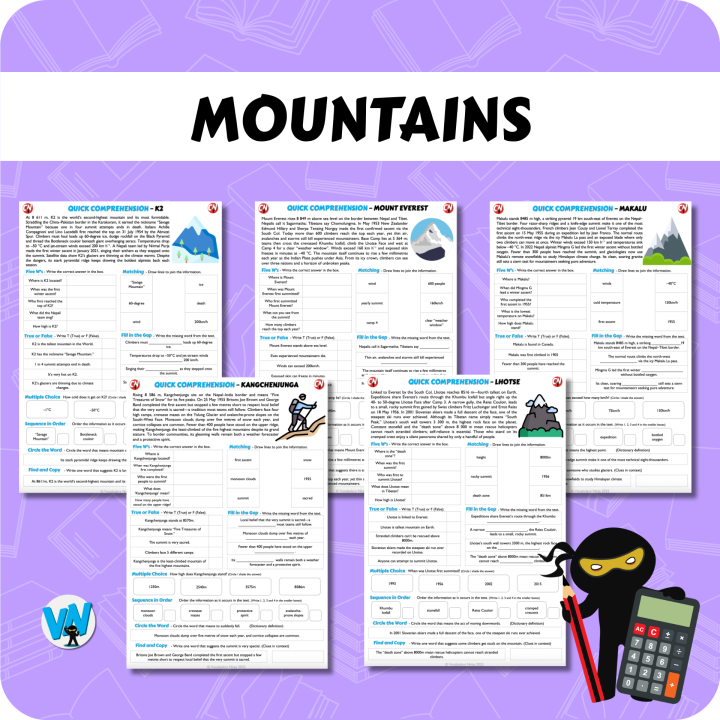 Quick Comprehension Topic Bundle – Y6 Mountains – Vocabulary Ninja