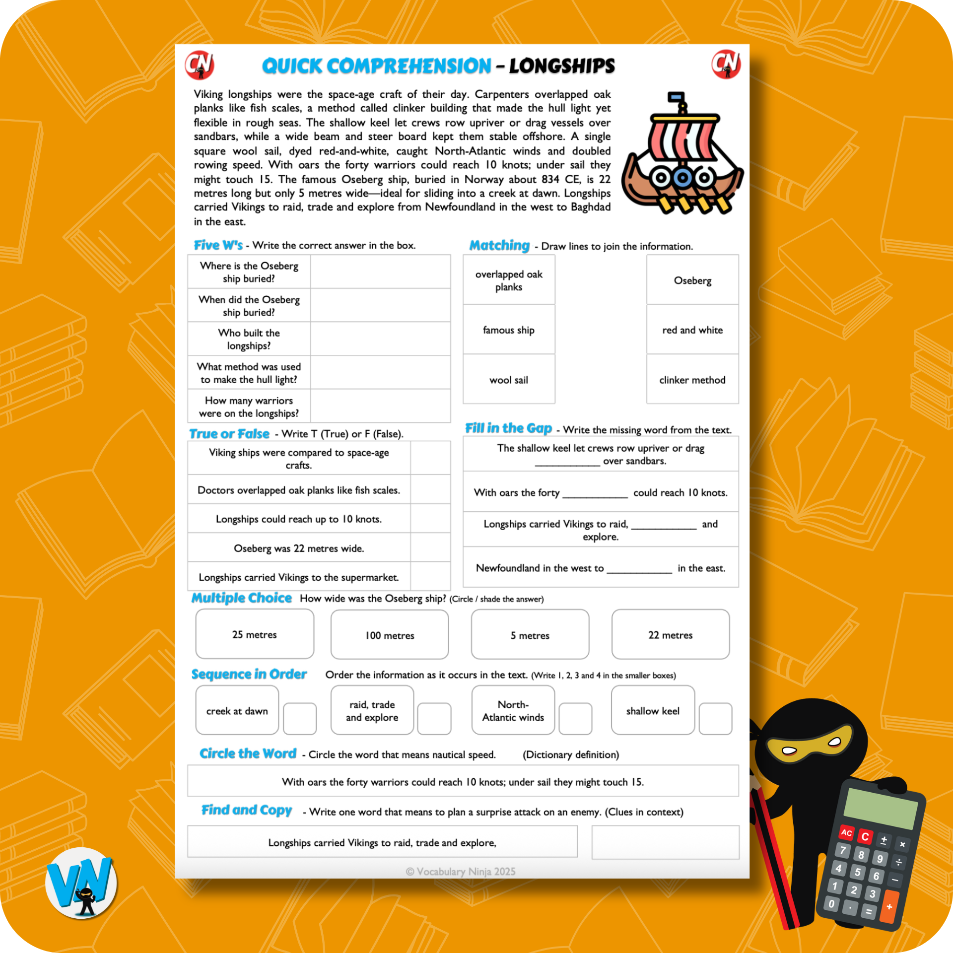 Quick Comprehension Topic Bundle – Y6 Vikings – Vocabulary Ninja