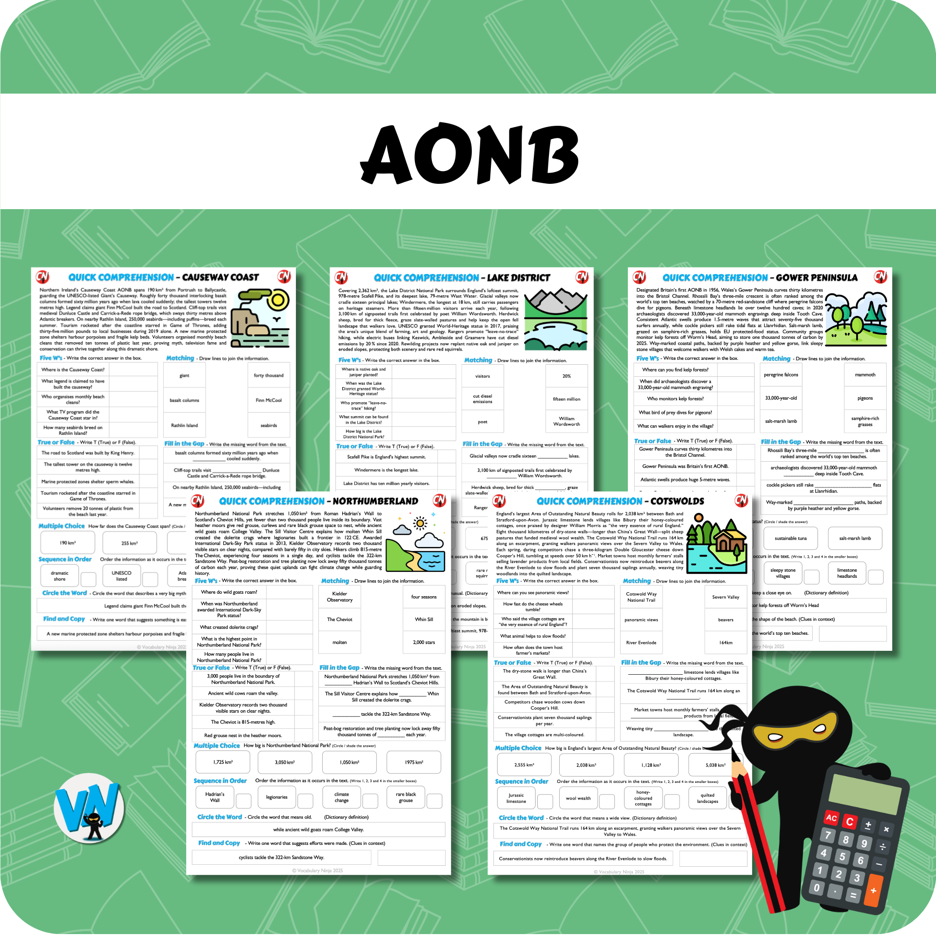 Quick Comprehension Topic Bundle – Y5 Bundle (10 packs) – Vocabulary Ninja