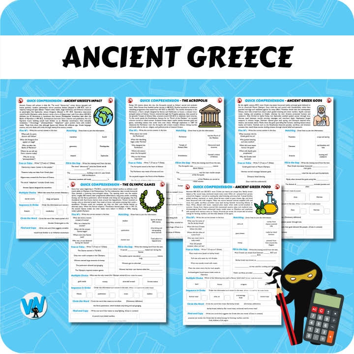 Quick Comprehension Topic Bundle – Y6 Ancient Greece – Vocabulary Ninja