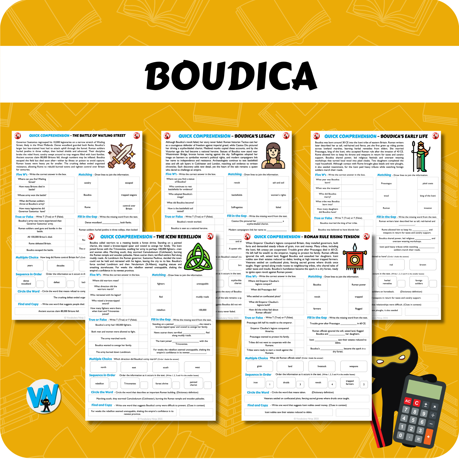 Quick Comprehension Topic Bundle – Y5 Bundle (10 packs) – Vocabulary Ninja