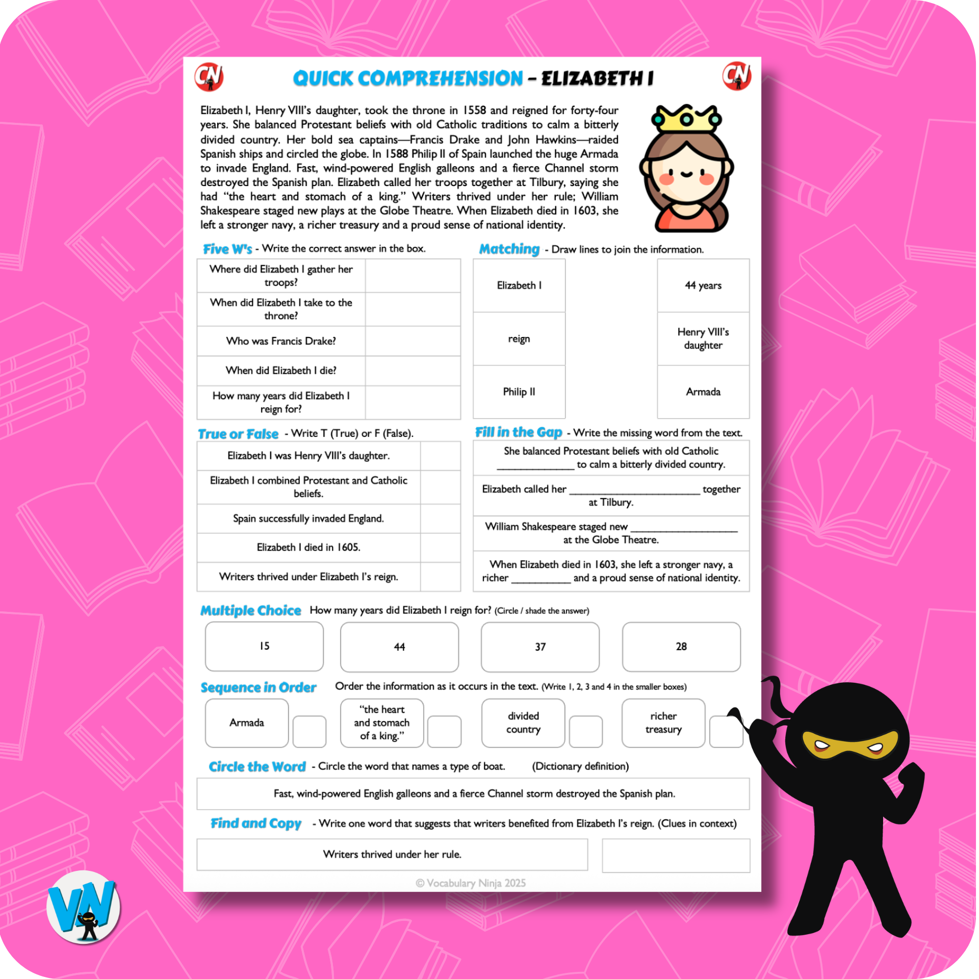 Quick Comprehension Topic Bundle – Y5 British Monarchs – Vocabulary Ninja