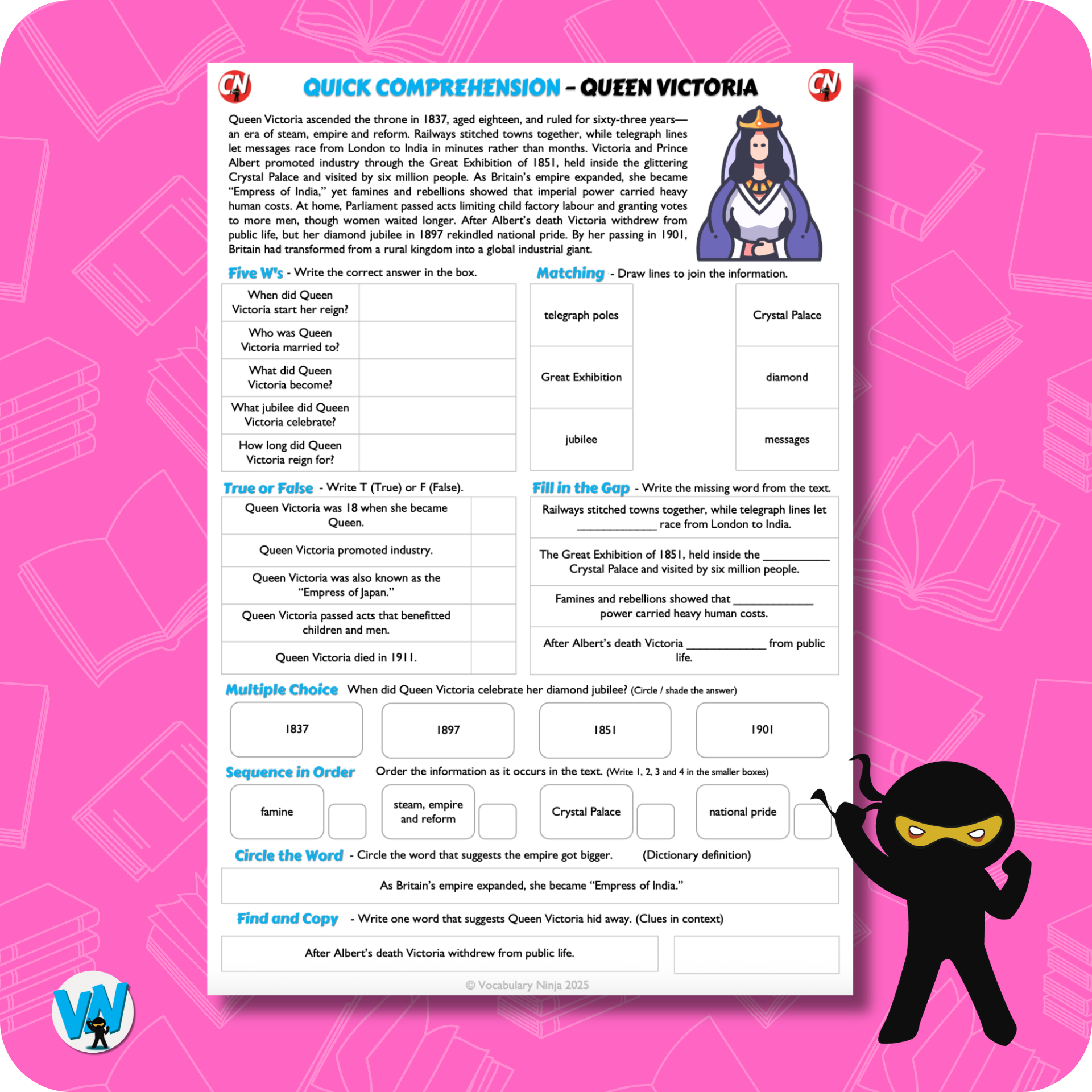 Quick Comprehension Topic Bundle – Y5 British Monarchs – Vocabulary Ninja