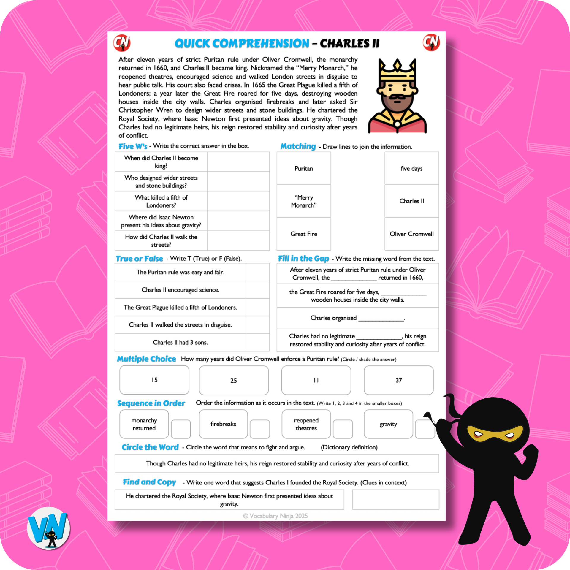 Quick Comprehension Topic Bundle – Y5 British Monarchs – Vocabulary Ninja
