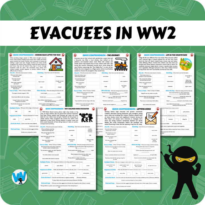 Quick Comprehension Topic Bundle – Y3 Evacuees in WW2 – Vocabulary Ninja
