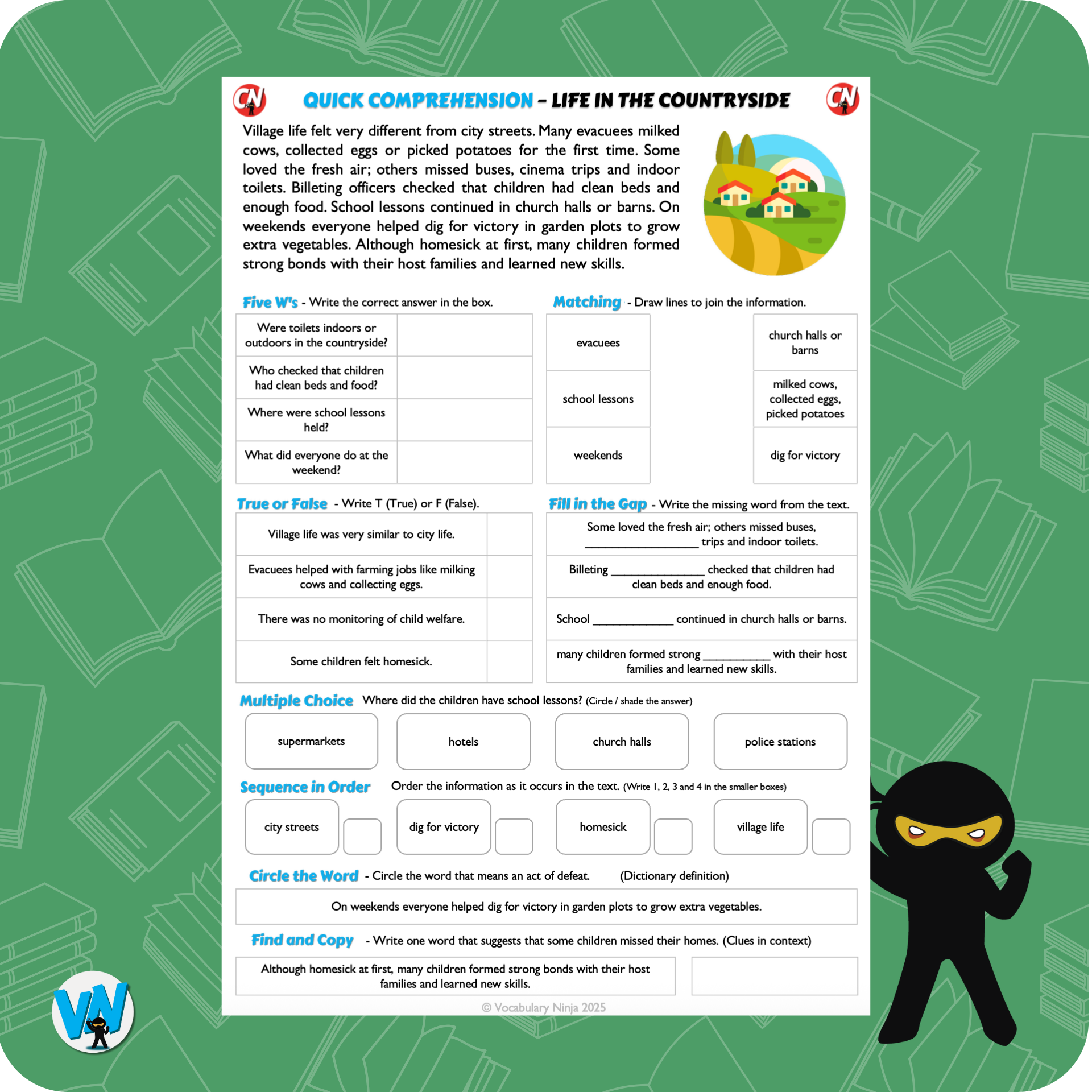 Quick Comprehension Topic Bundle – Y3 Evacuees in WW2 – Vocabulary Ninja
