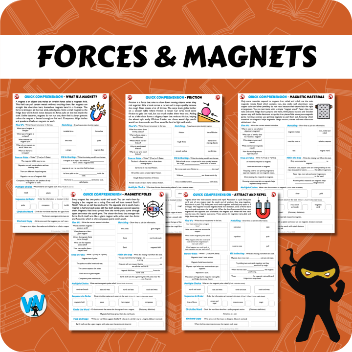 Quick Comprehension Topic Bundle – Y3 Forces and Magnets – Vocabulary Ninja