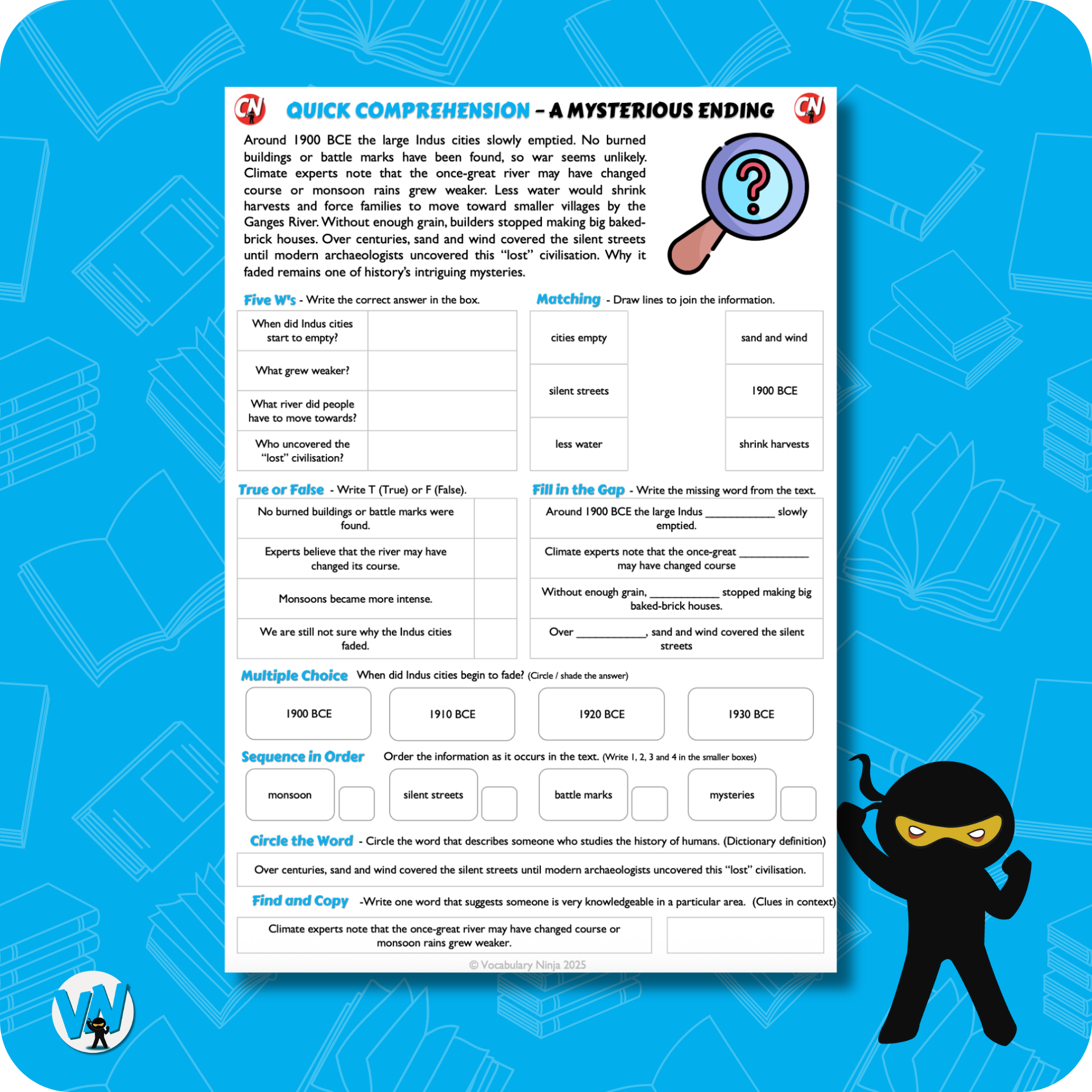 Quick Comprehension Topic Bundle – Y3 Indus Valley – Vocabulary Ninja