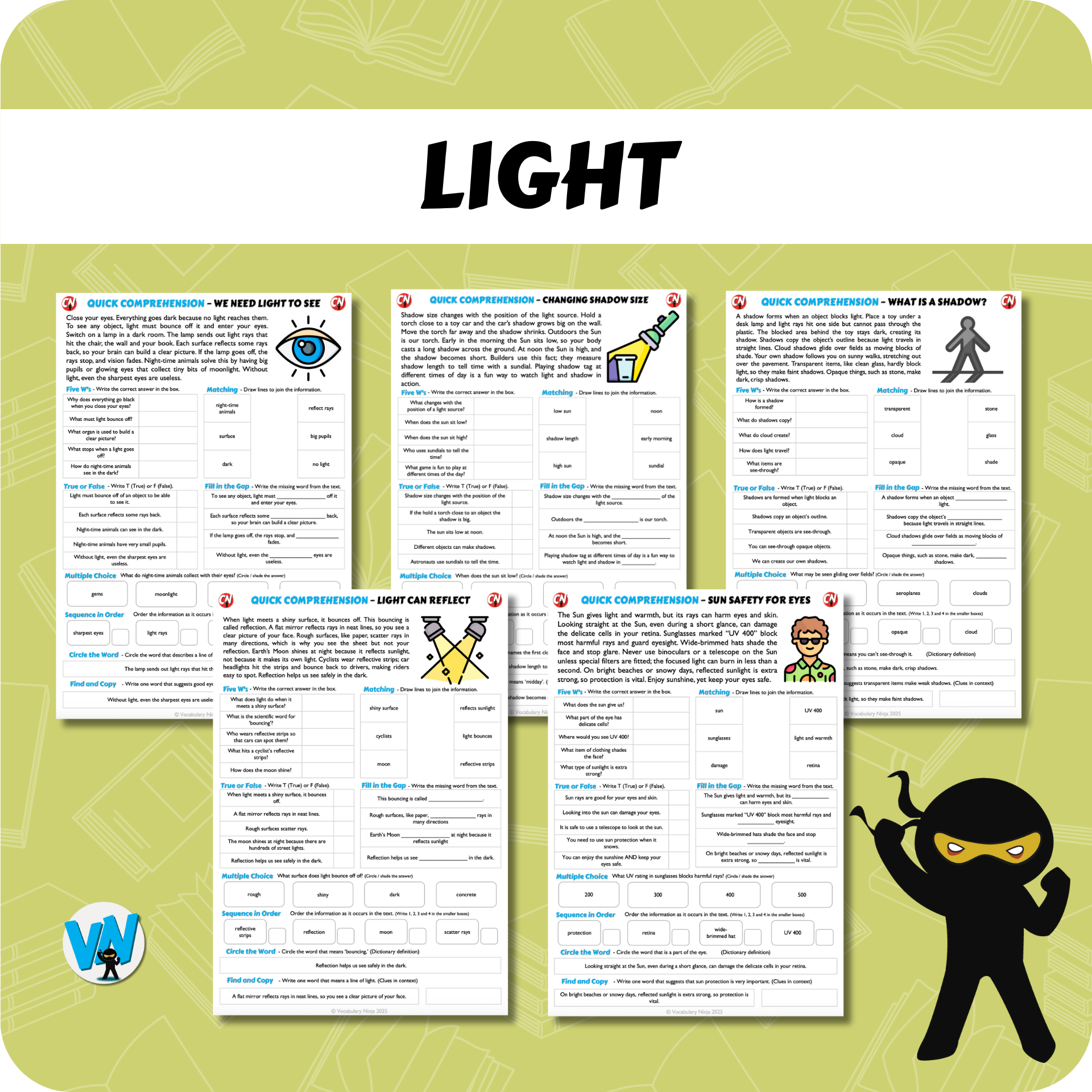 Quick Comprehension Topic Bundle – Y3 Bundle (10 packs) – Vocabulary Ninja