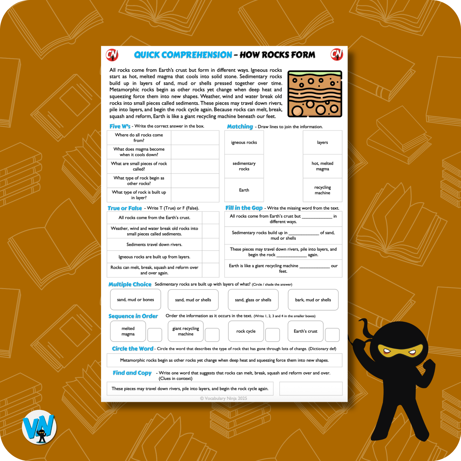 Quick Comprehension Topic Bundle – Y3 Rocks – Vocabulary Ninja