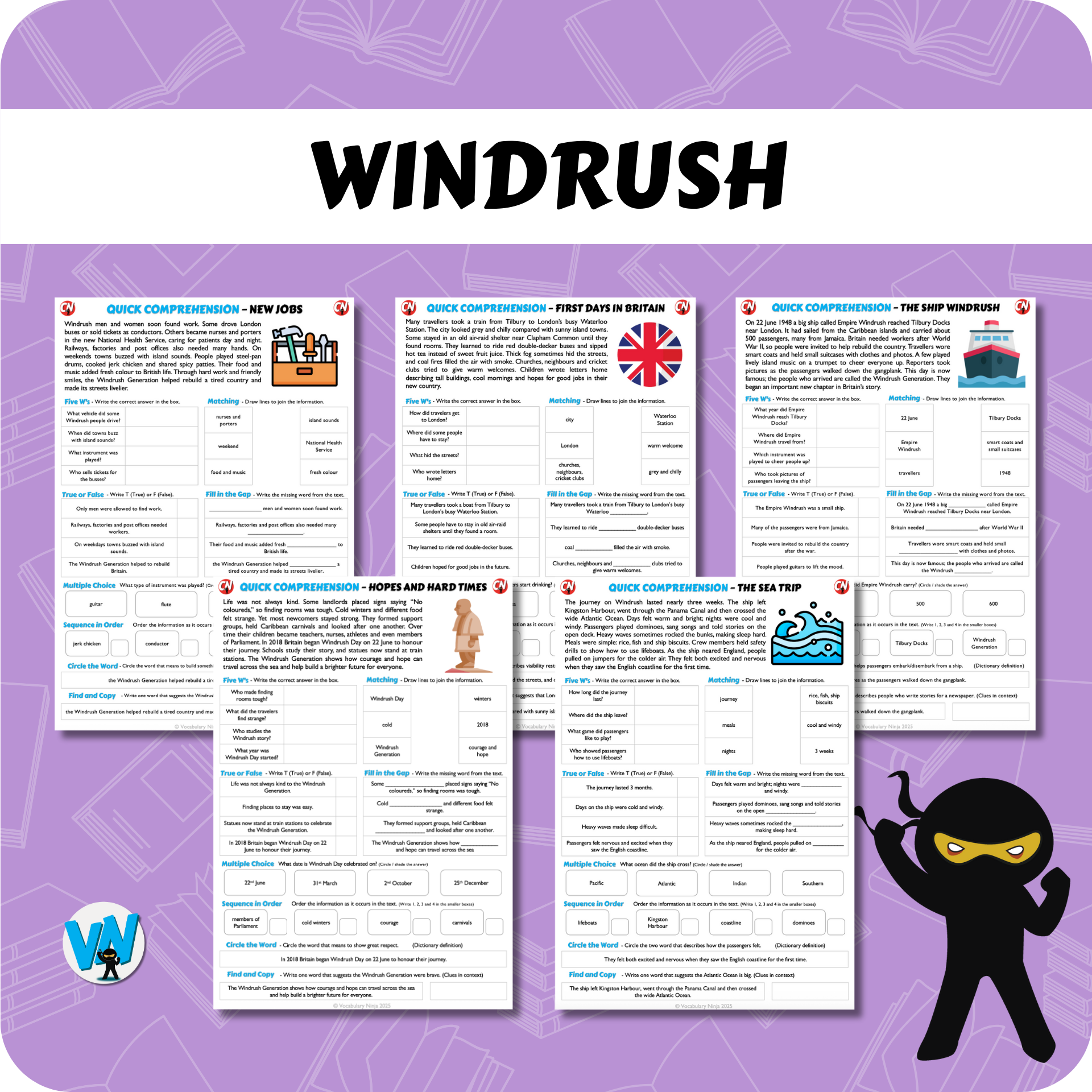 Quick Comprehension Topic Bundle – Y3 Bundle (10 packs) – Vocabulary Ninja